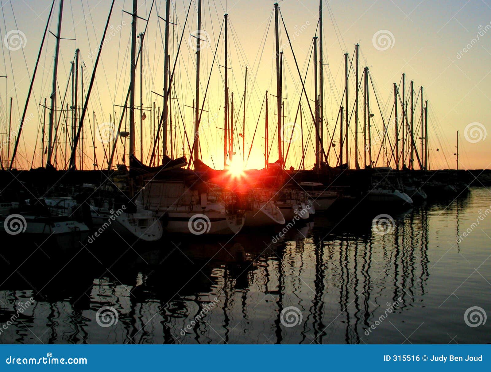 Sunset over the marina stock photo. Image of yachts, water - 315516