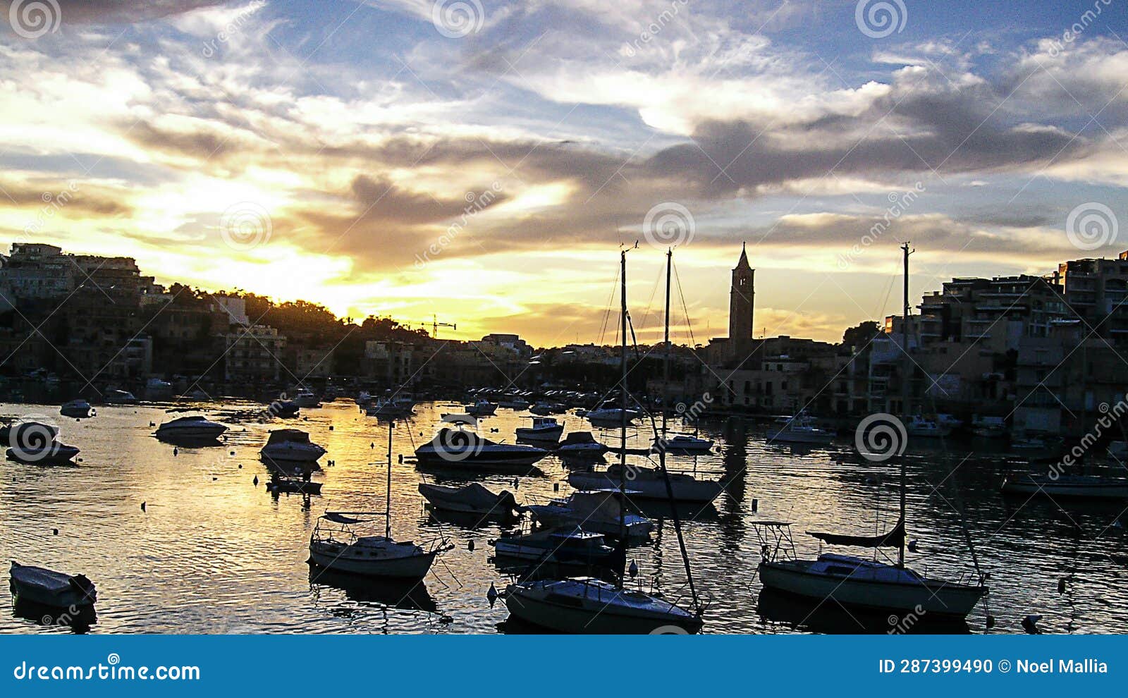 Sunset over Marsaskala stock photo. Image of famous - 287399490