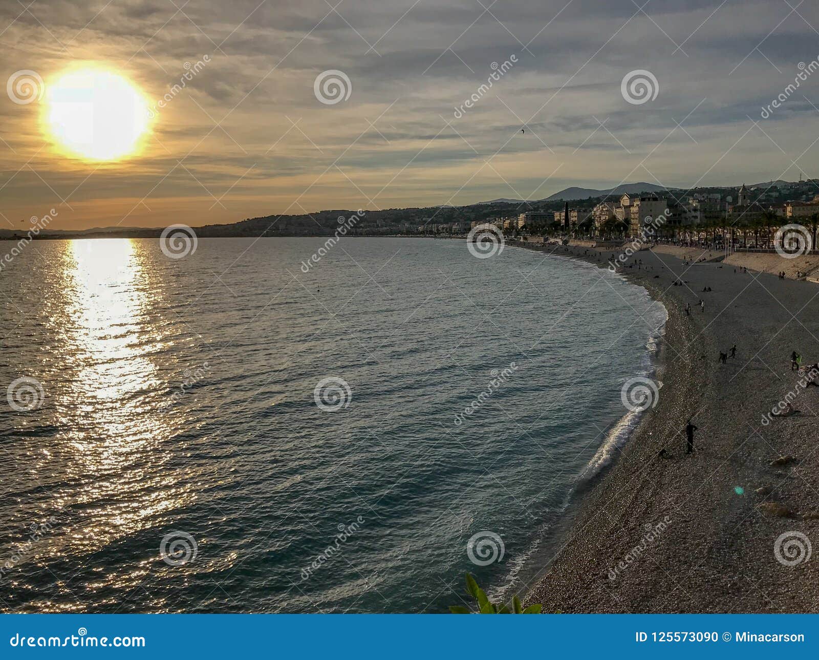 Sunset Over the Mediterranean - the Beach at Nice, France Stock Photo ...