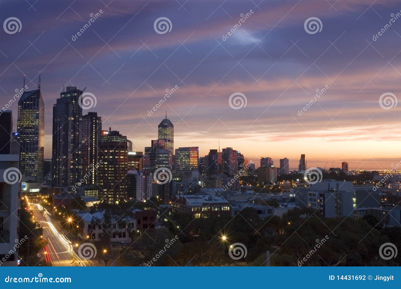 Sunset Over Melbourne, Australia Stock Photo - Image of skyscrapers ...
