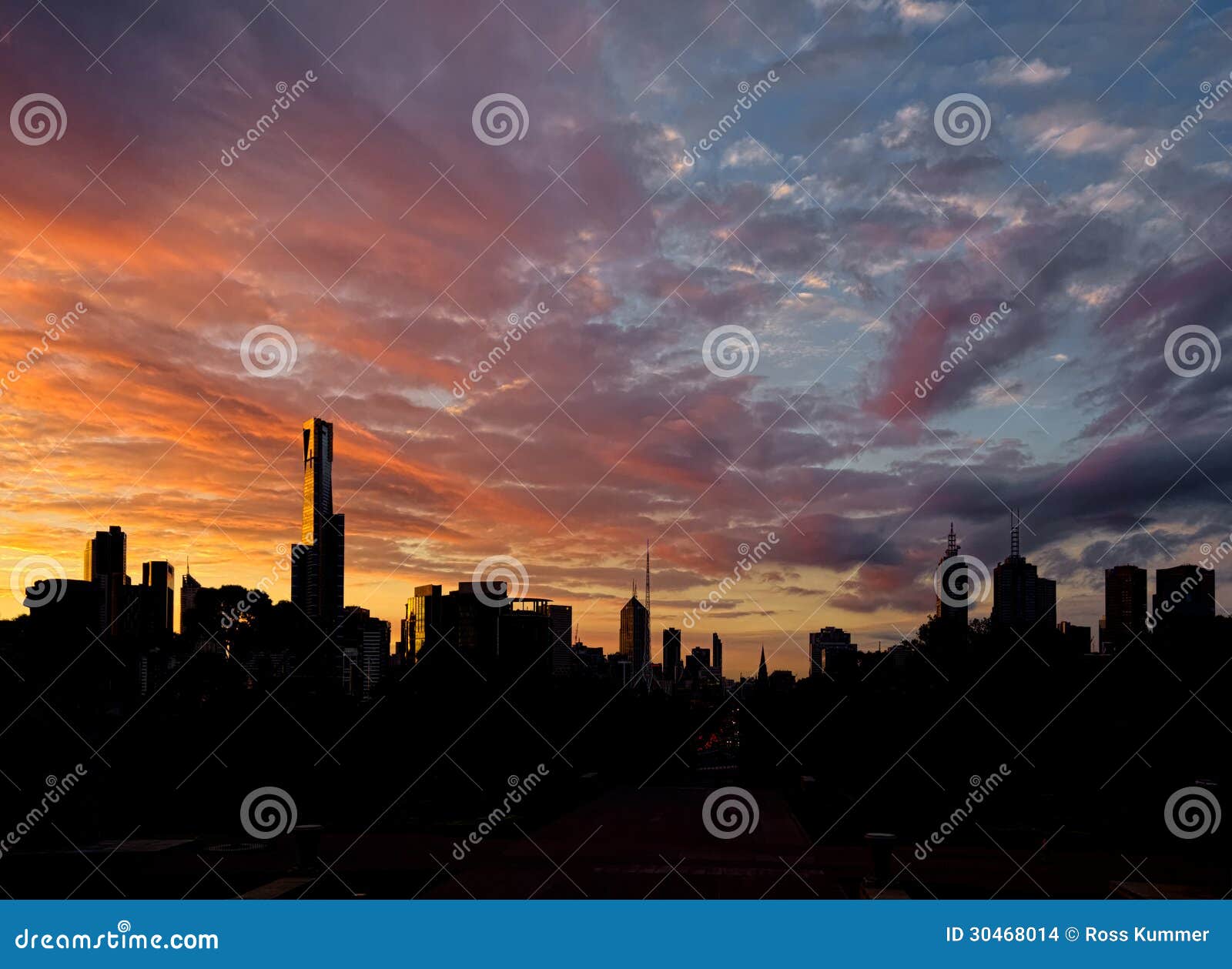 Sunset over Melbourne stock photo. Image of night, living - 30468014