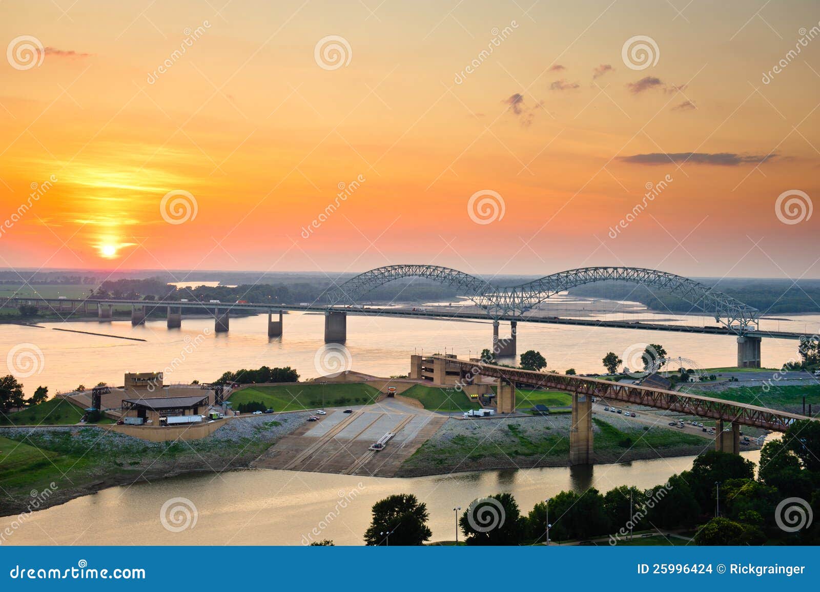 Sunset Over the Mississippi River Stock Photo - Image of landscape ...