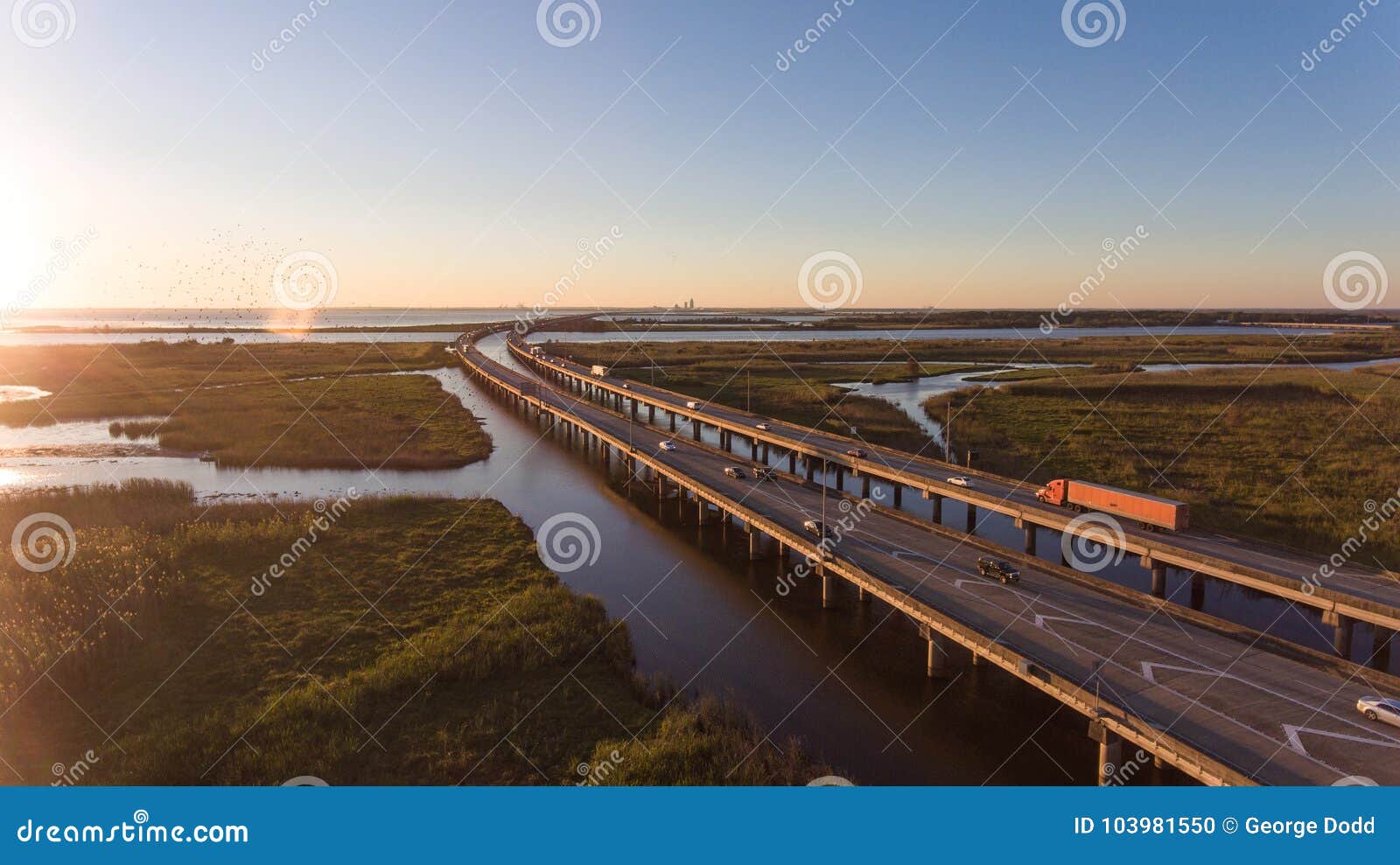 Sunset Over Mobile Bay and Interstate 10 Bridge Stock Photo - Image of ...
