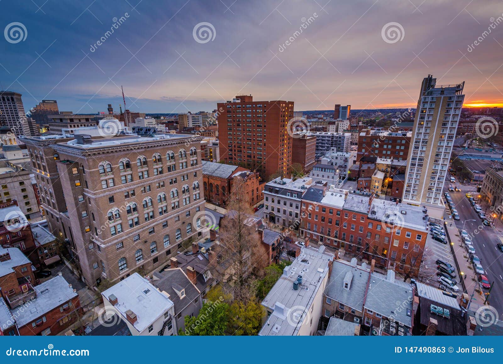 Sunset Over Mount Vernon, in Baltimore, Maryland Stock Image - Image of ...