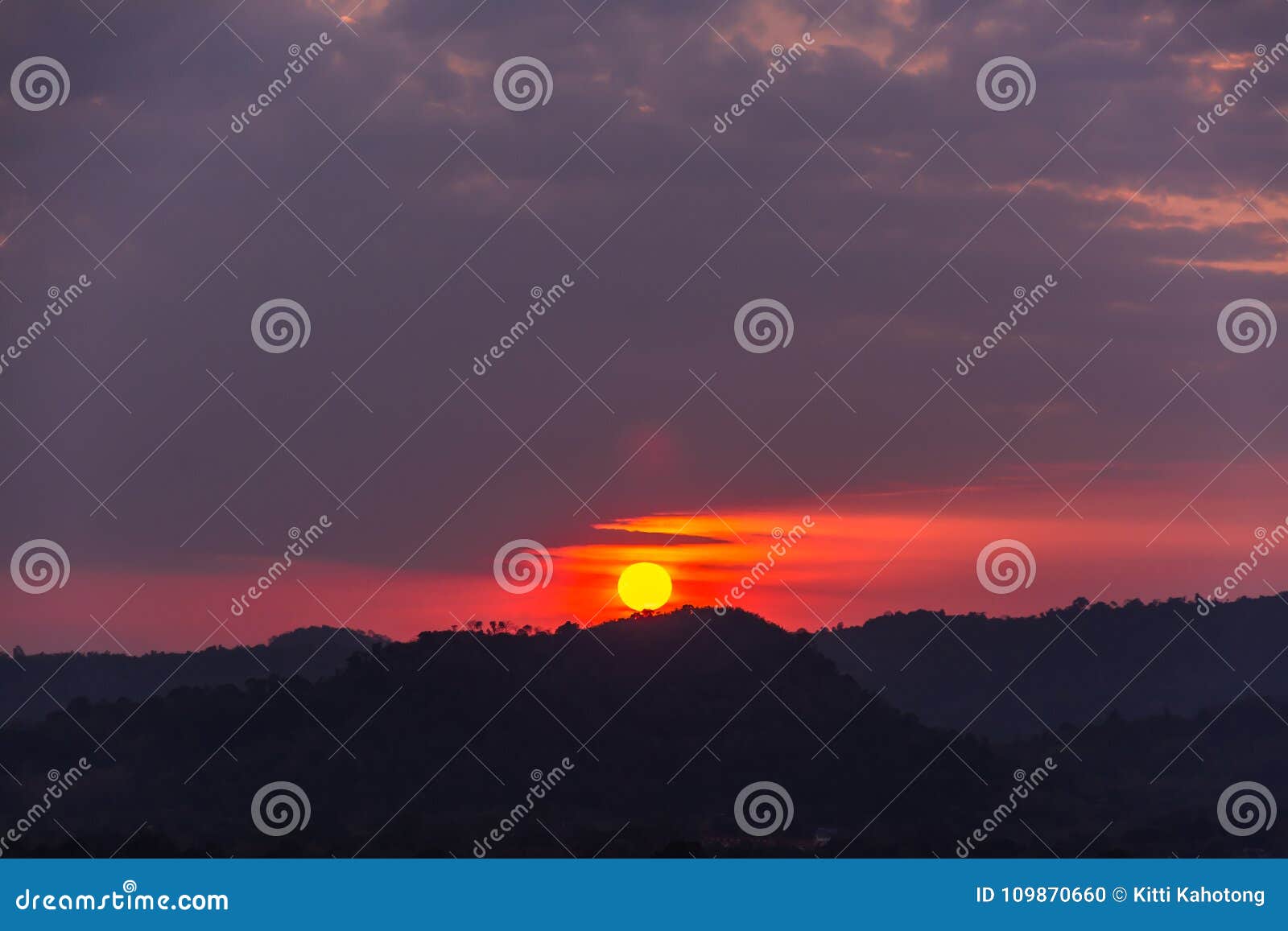 Sunset Over Mountains or Hills Stock Photo - Image of light, warm ...