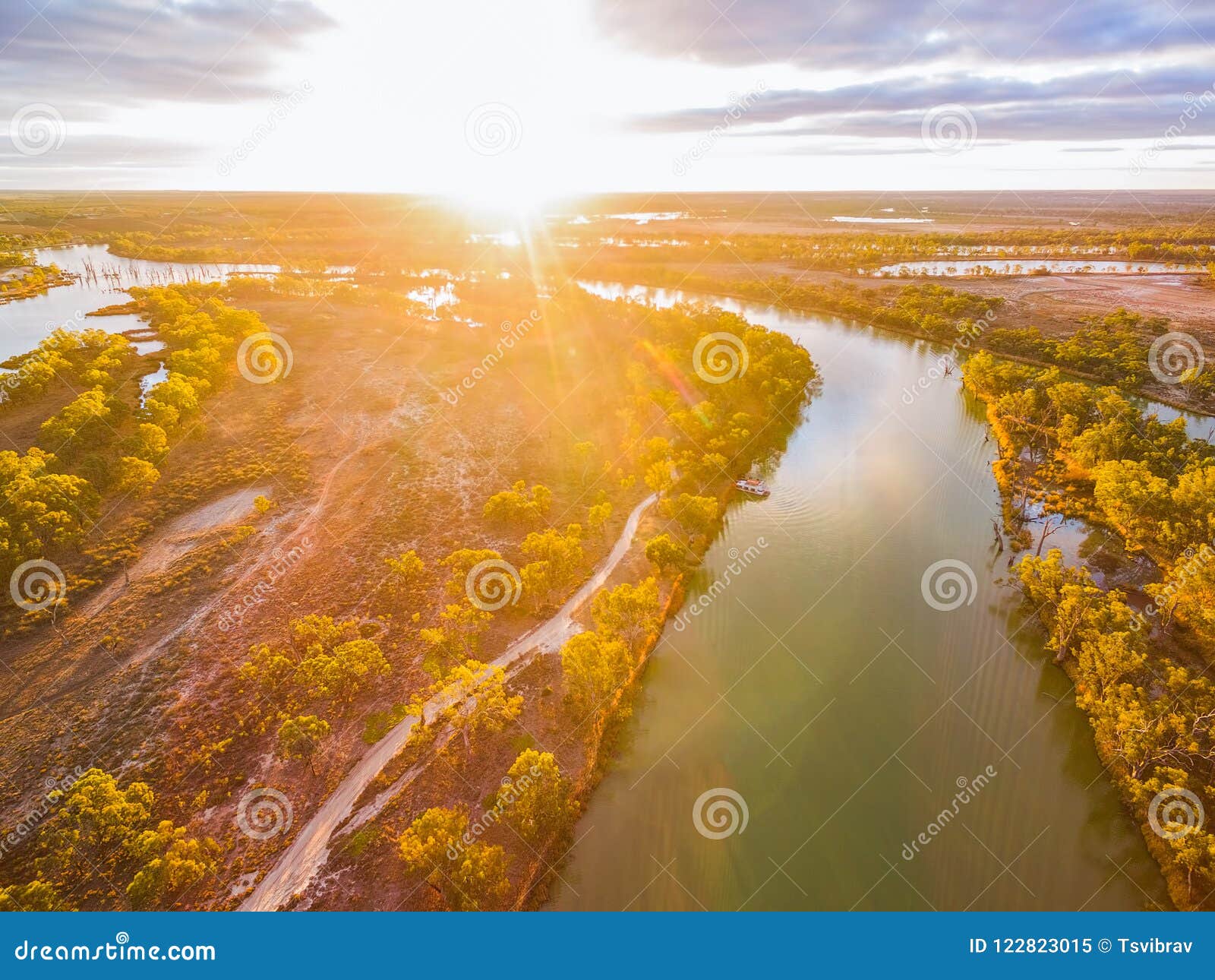 Sunset over Murray River. stock image. Image of lookout - 122823015
