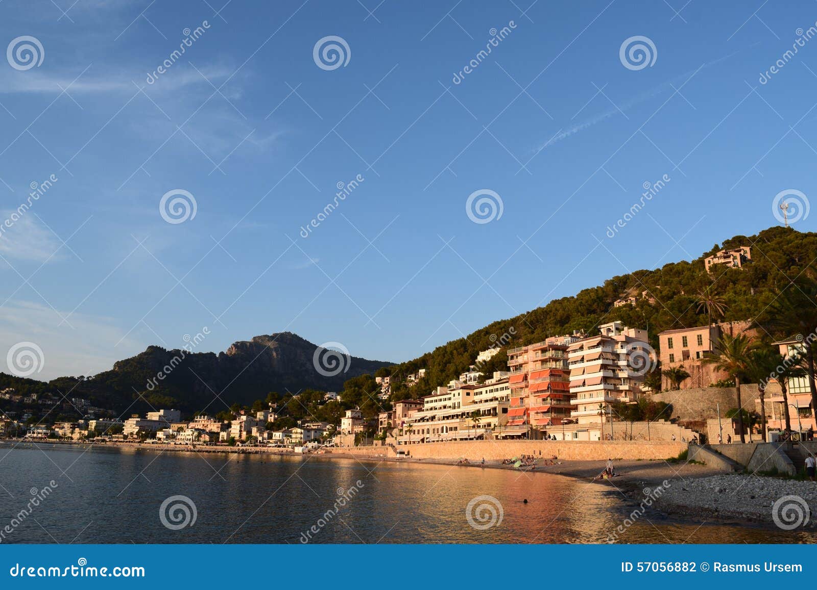 Sunset Over Natural Harbor of Port De Soller on Majorca Stock Photo ...