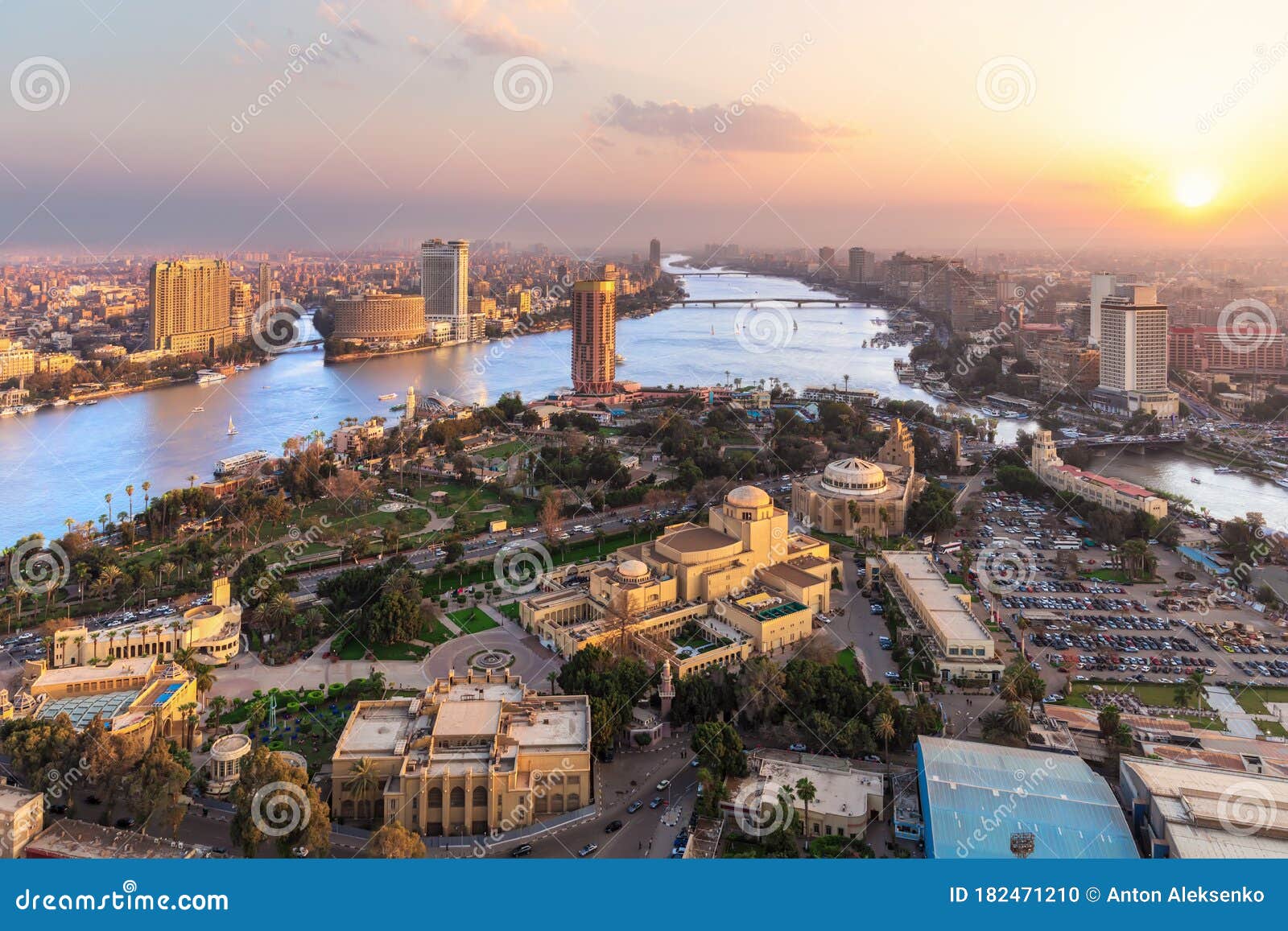 Sunset Over the Nile in Cairo, Aerial View, Egypt Stock Photo - Image ...