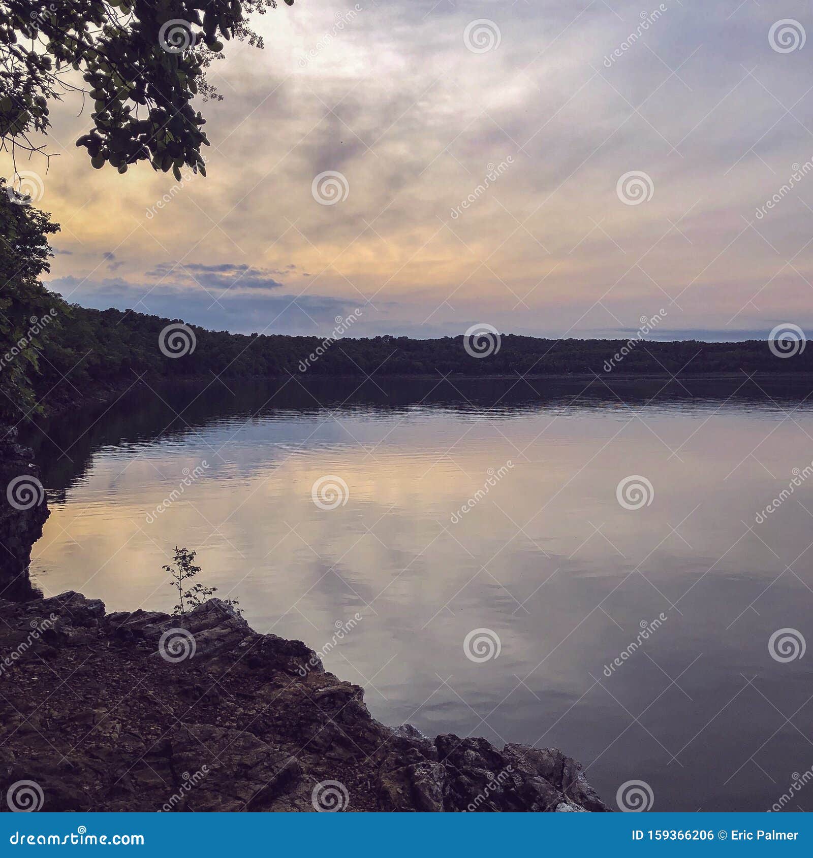 Sunset over Norfork Lake stock photo. Image of tree - 159366206