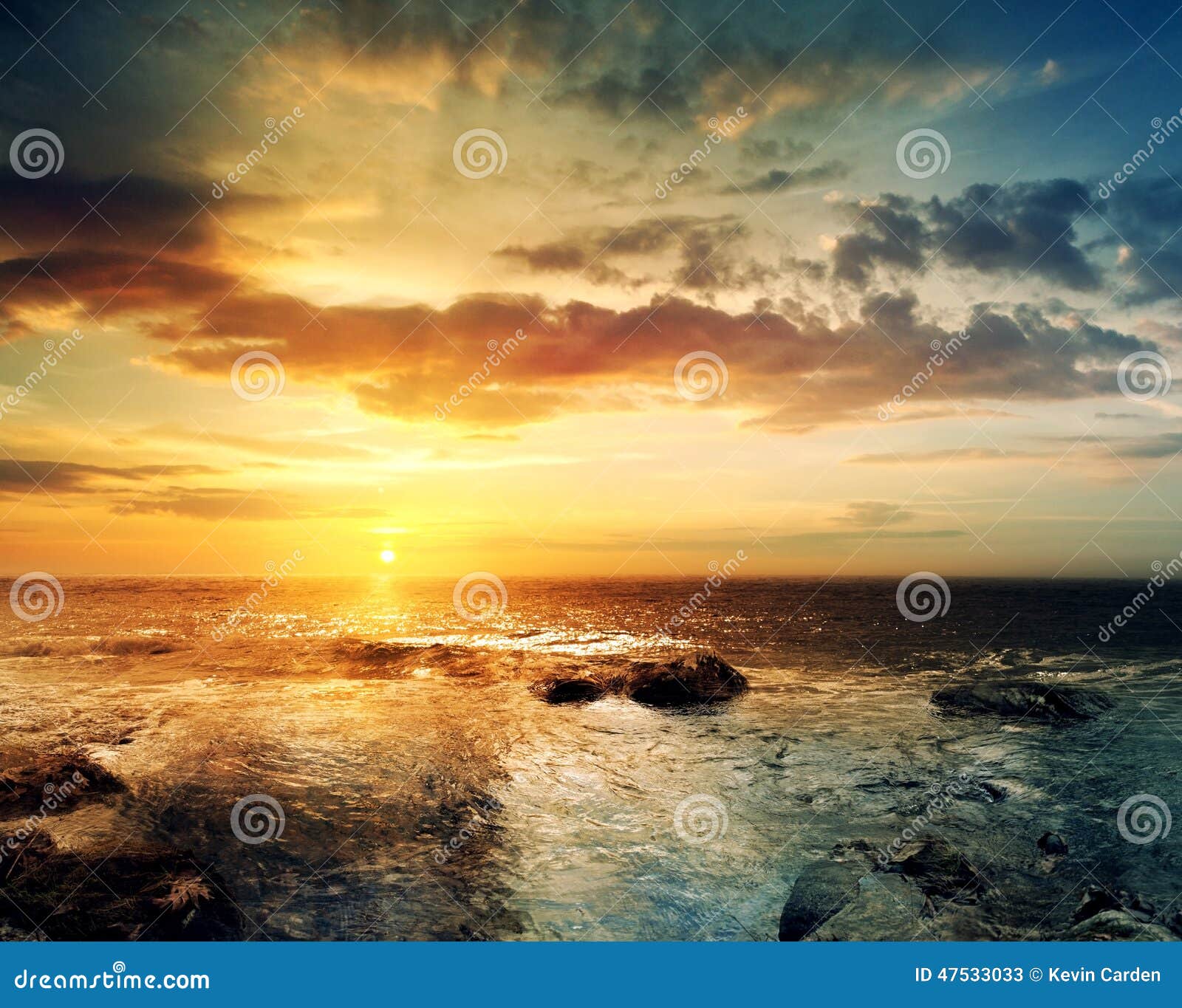 Sunset over ocean stock image. Image of dark, landscape - 47533033