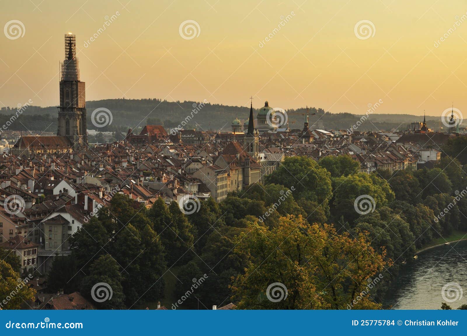 Sunset Over Old Town of Bern Stock Photo - Image of muenster ...