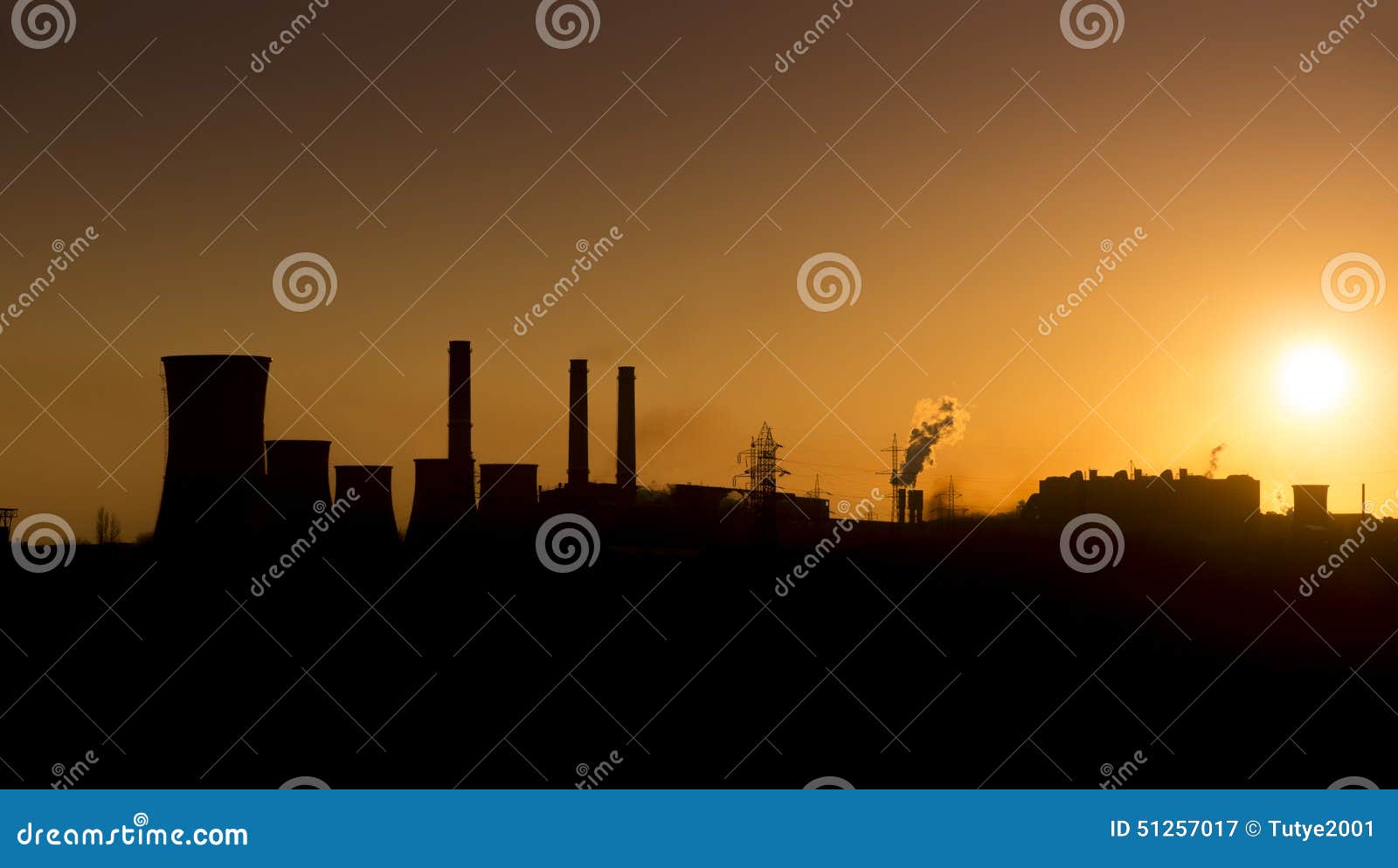 Silhouette Of Factory Industrial Building With Metal Roof Beam And ...