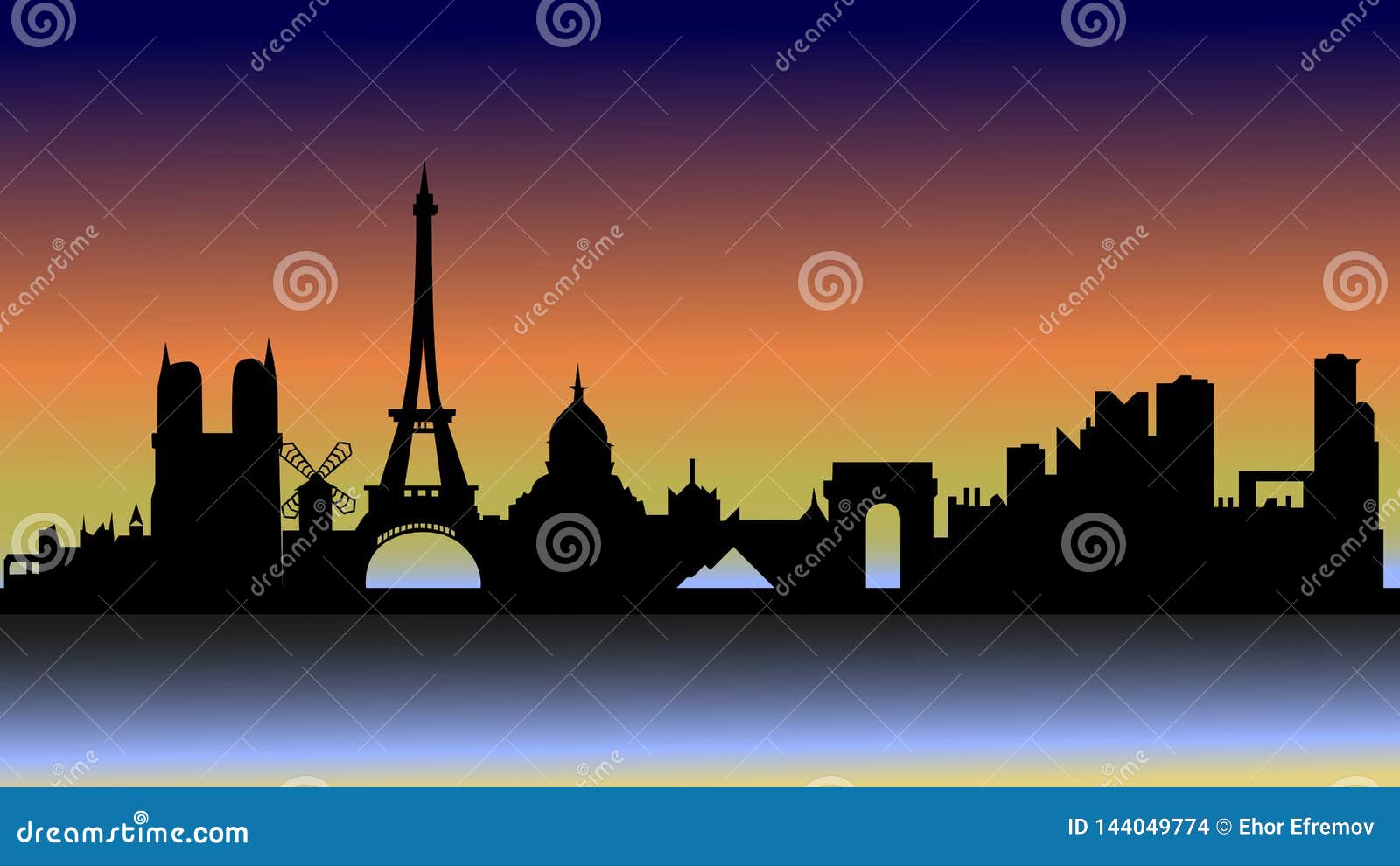 Sunset Over Paris in Silhouette Stock Vector - Illustration of parisian ...