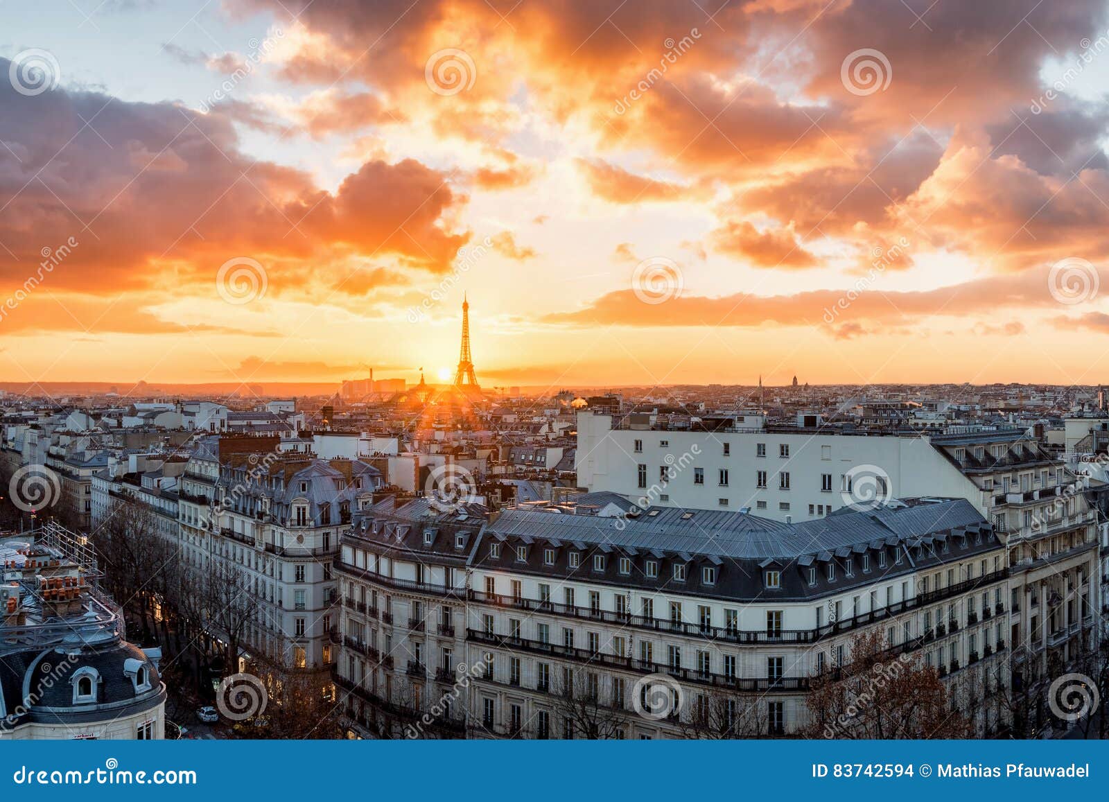 Sunset over Paris stock photo. Image of landscape, structure - 83742594