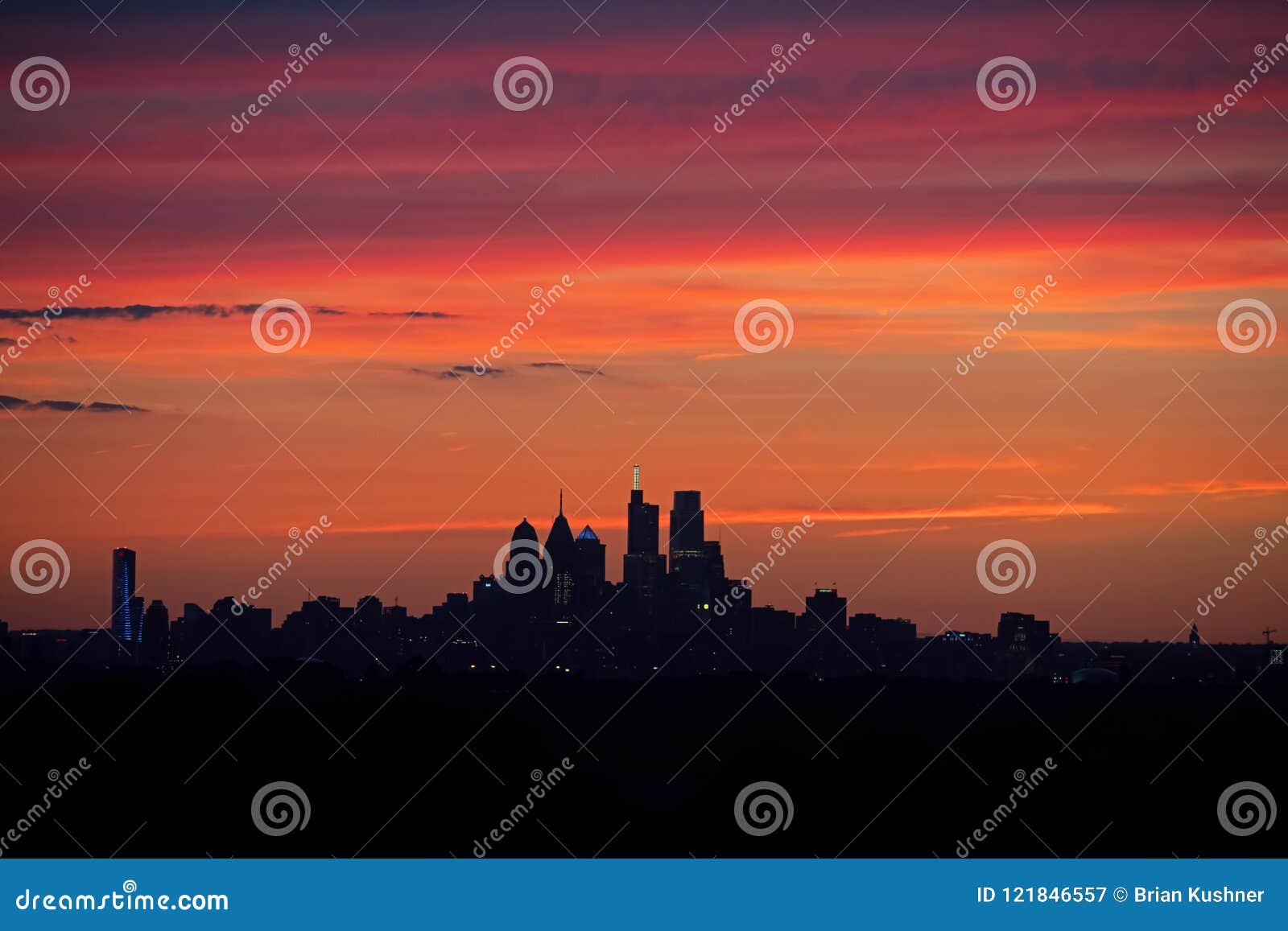 Sunset over Philadelphia stock image. Image of lightning - 121846557