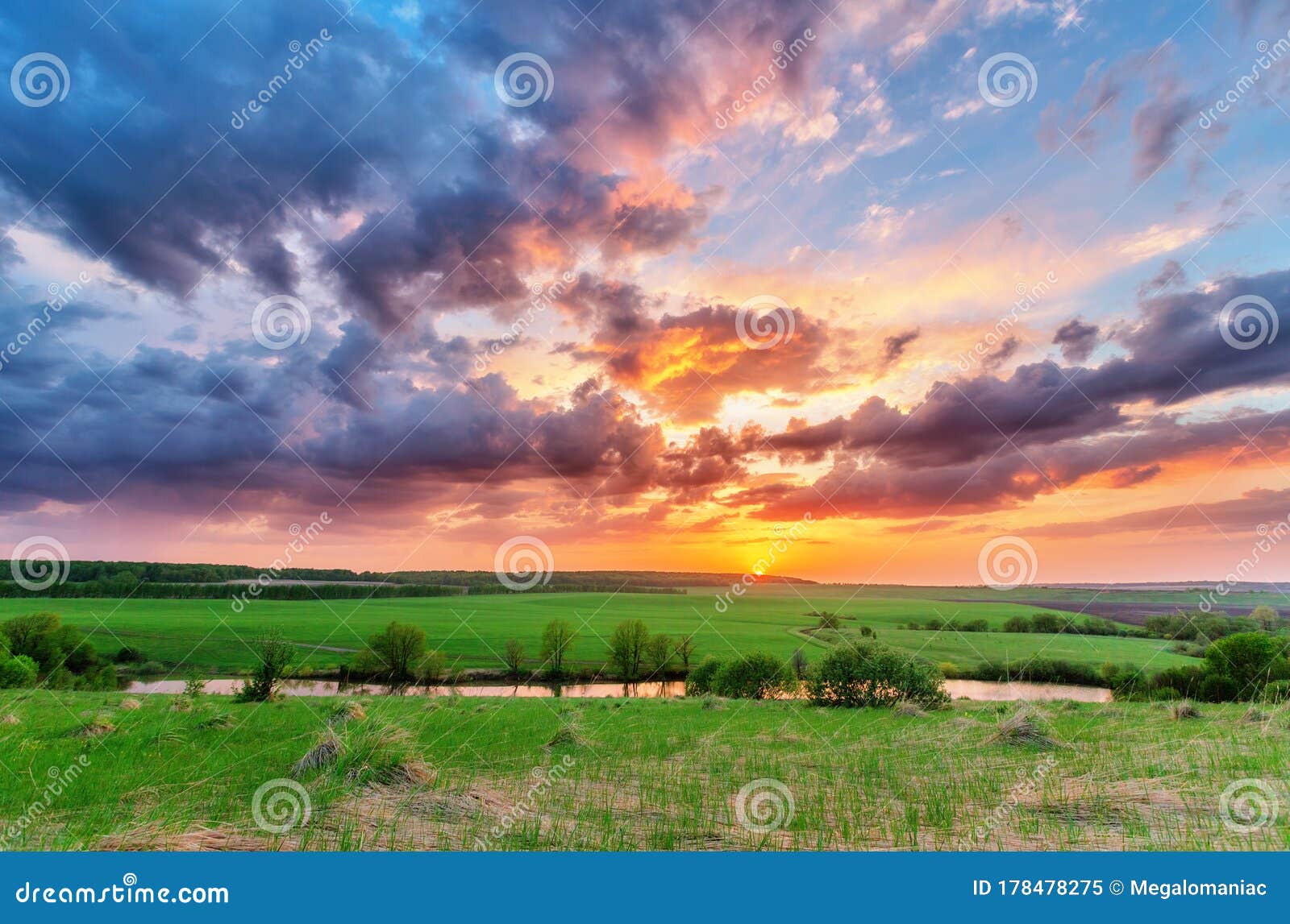 Sunset Over Plain. Russian Landscape Stock Image - Image of nature ...