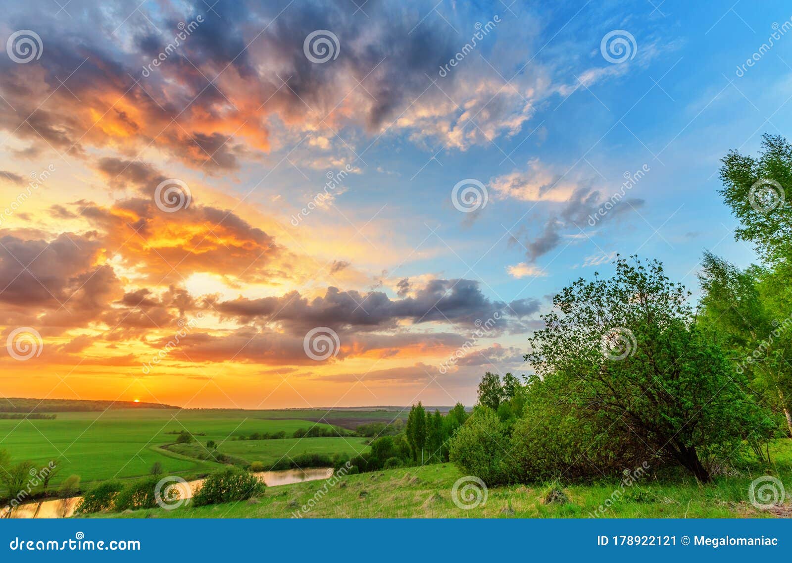 Sunset Over Plain. Russian Landscape Stock Image - Image of nature ...