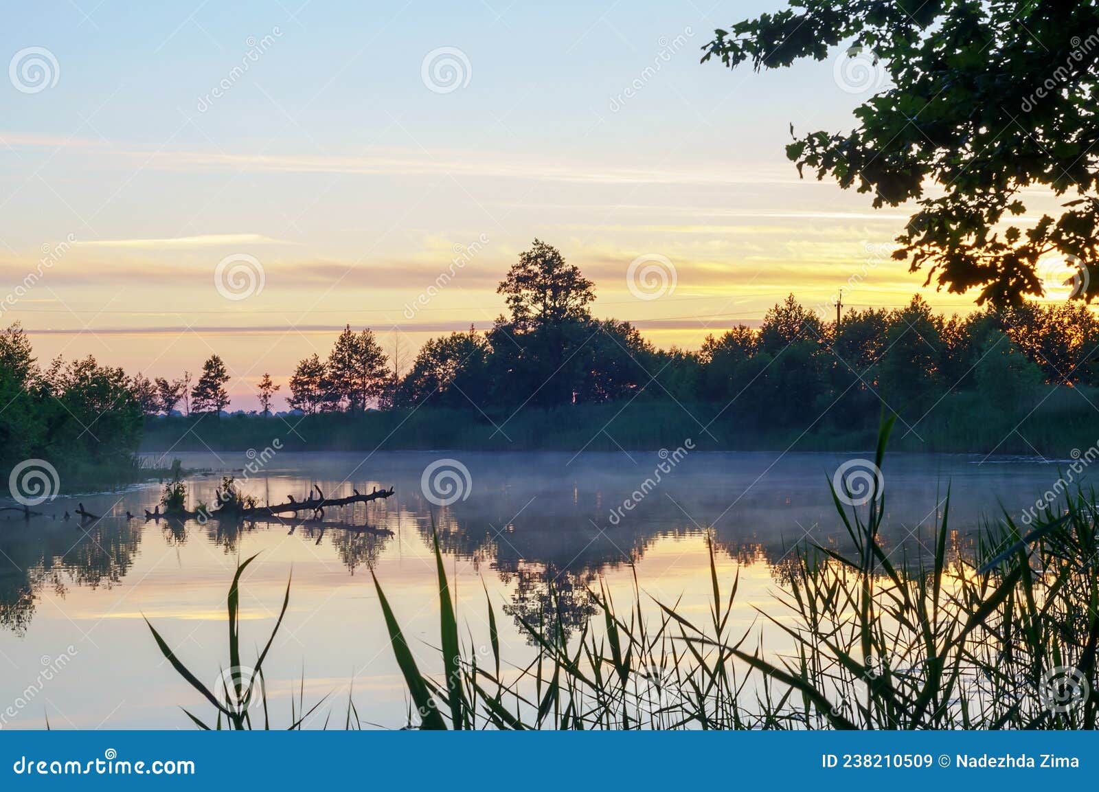 Sunset Over a Pond. Reflection of Sunlight in the Water. Red Sky in the ...