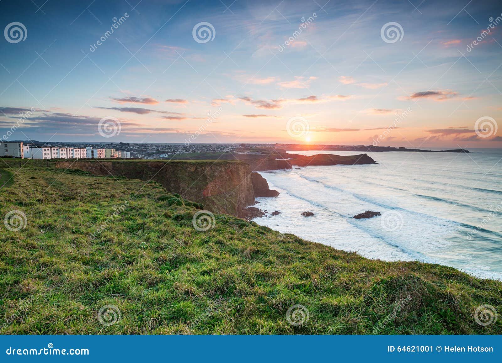 Sunset Over Porth in Cornwall Stock Image - Image of clifftops, coastal ...