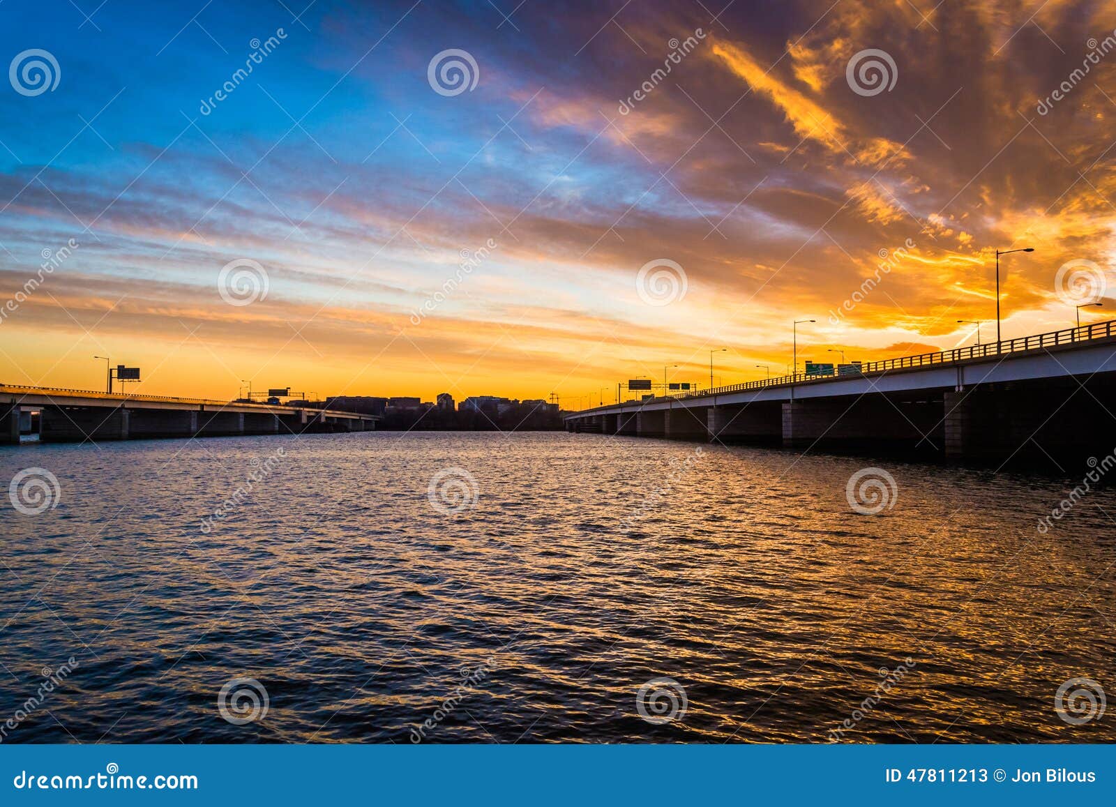Sunset Over the Potomac River and Bridges in Washington, DC. Stock ...