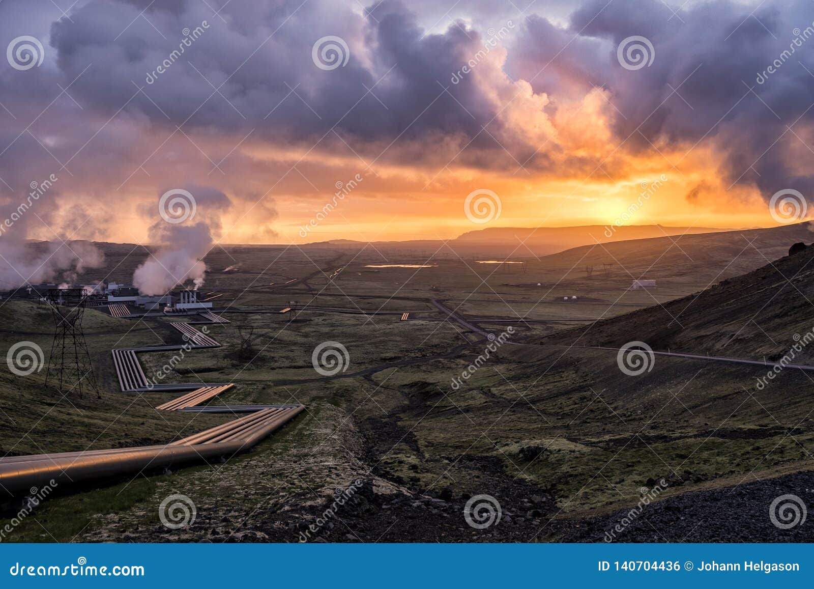 Dramatic Sunset Over a Green Power Plant Stock Photo - Image of ...