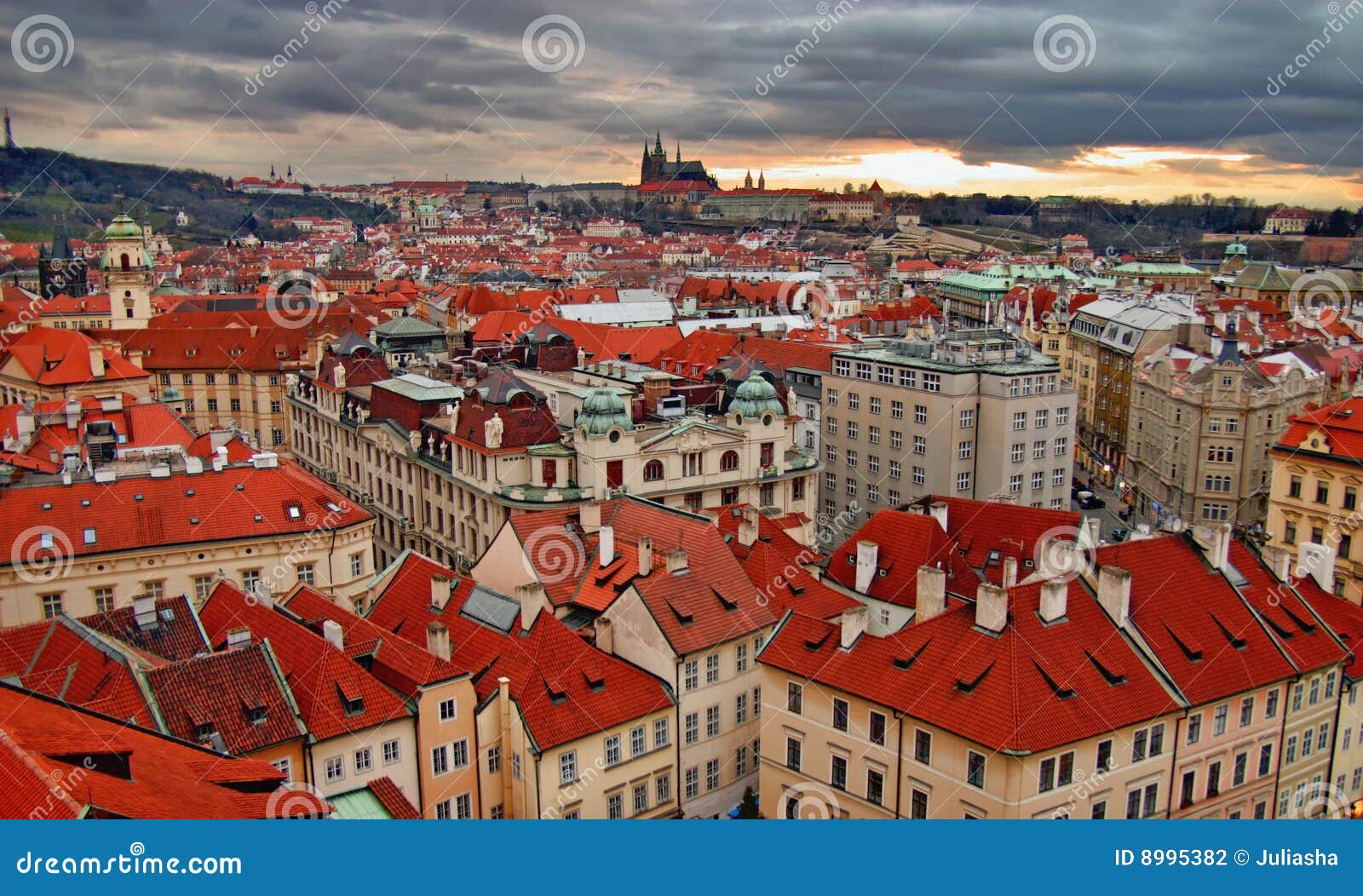 Sunset over Prague stock photo. Image of skyline, cityscape - 8995382