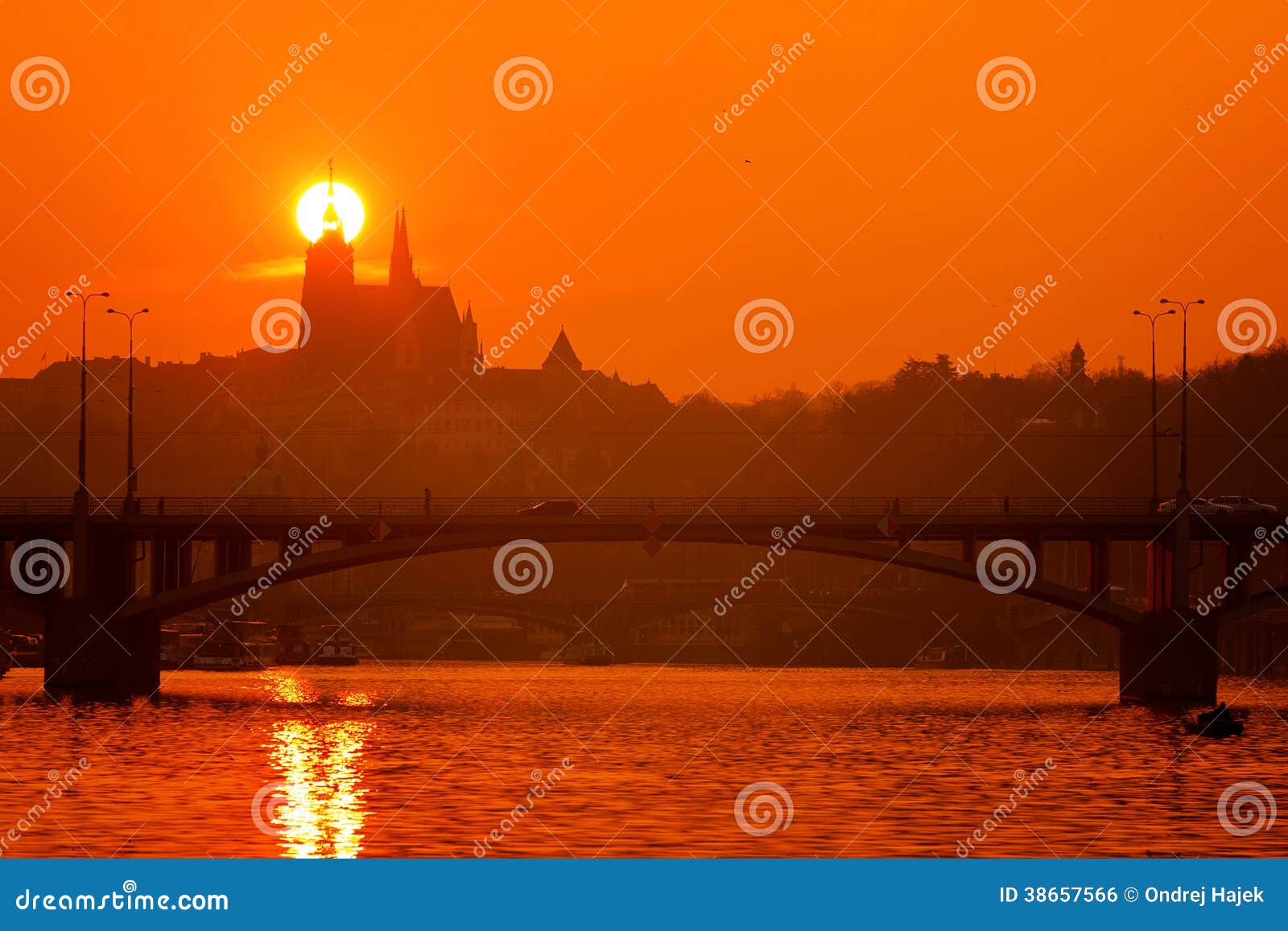 Sunset over Prague Castle stock photo. Image of tower - 38657566