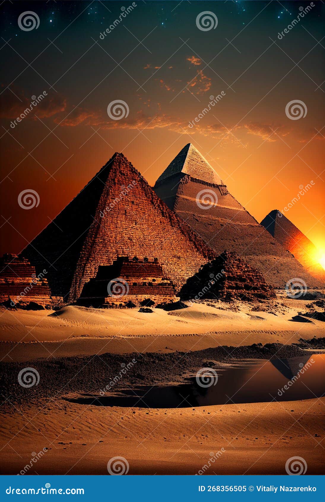 Sunset Over the Pyramids of Giza. AI Generated. Stock Image - Image of ...