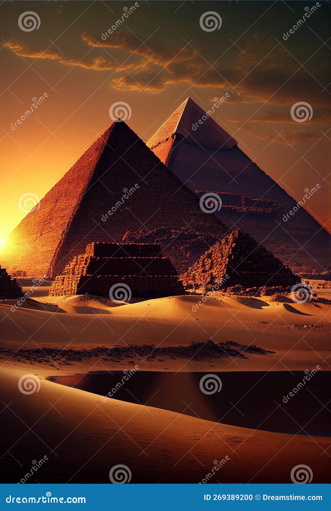 Sunset Over the Pyramids of Giza. AI Generated. Stock Illustration ...