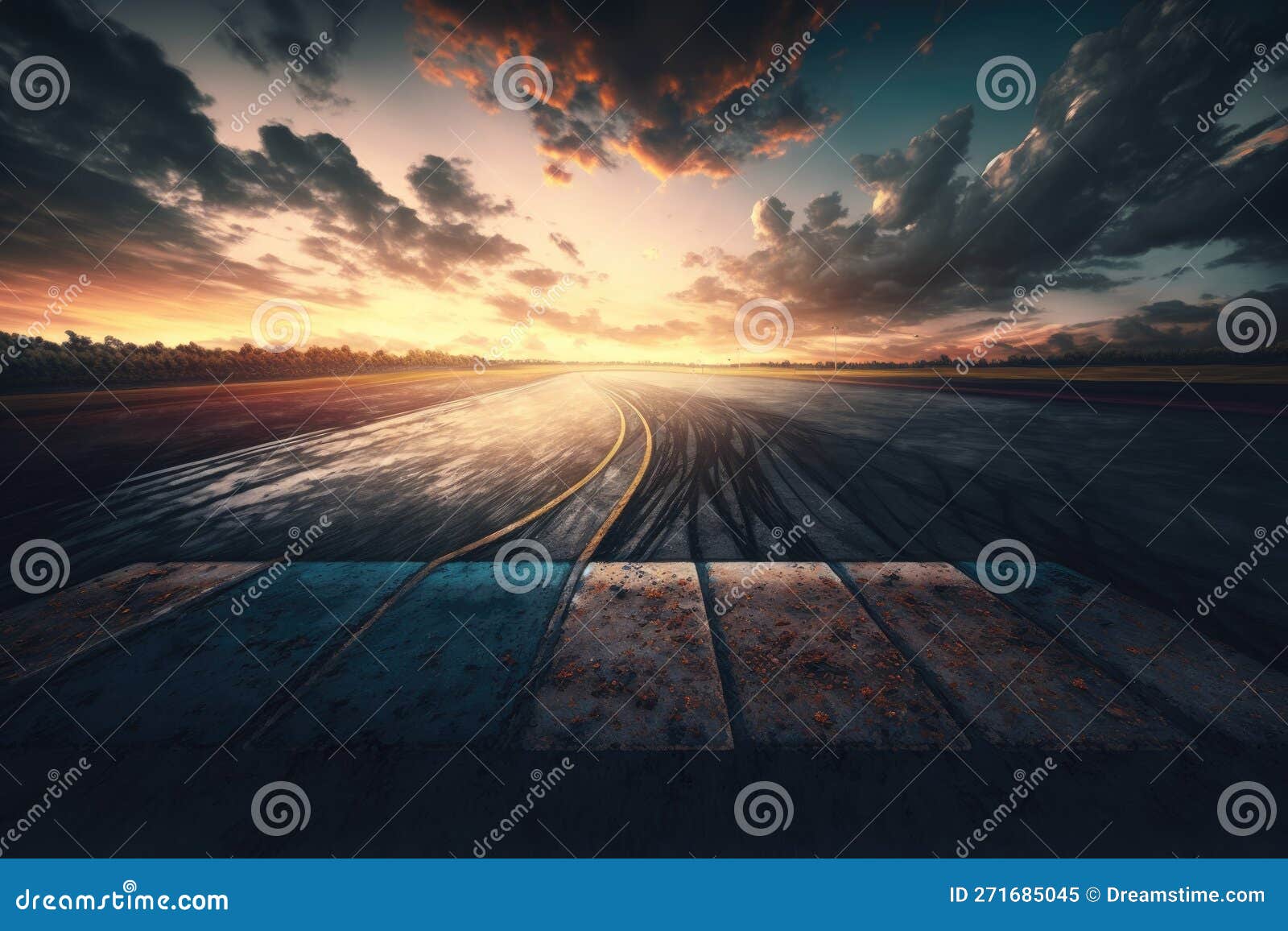 Sunset Over a Racetrack with a Square of Asphalt and a Gorgeous Cloudy ...