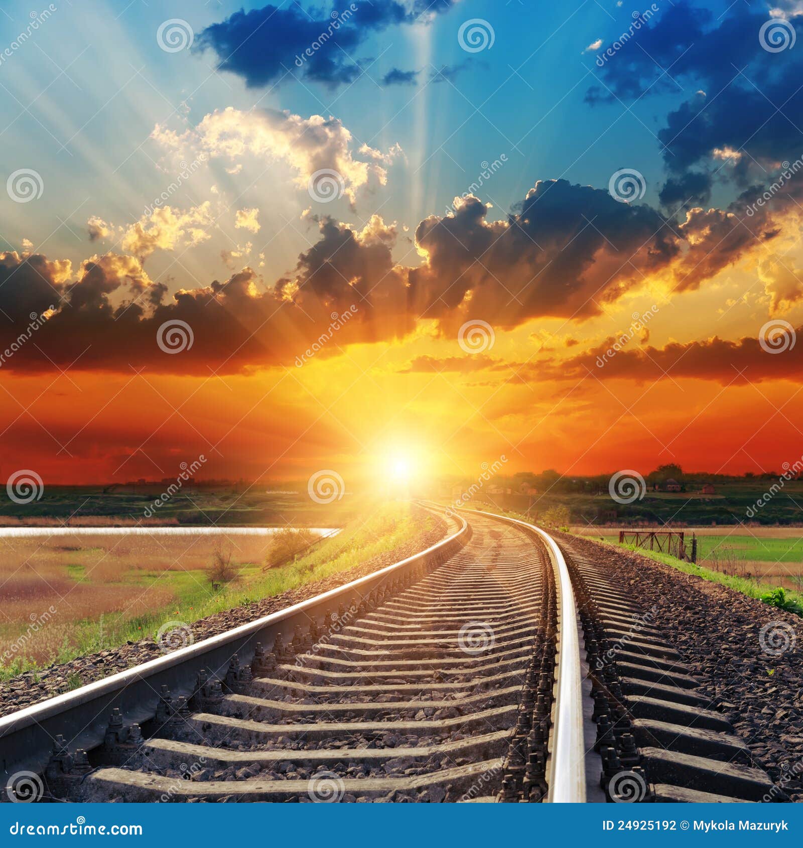 Sunset over railroad stock photo. Image of iron, path - 24925192