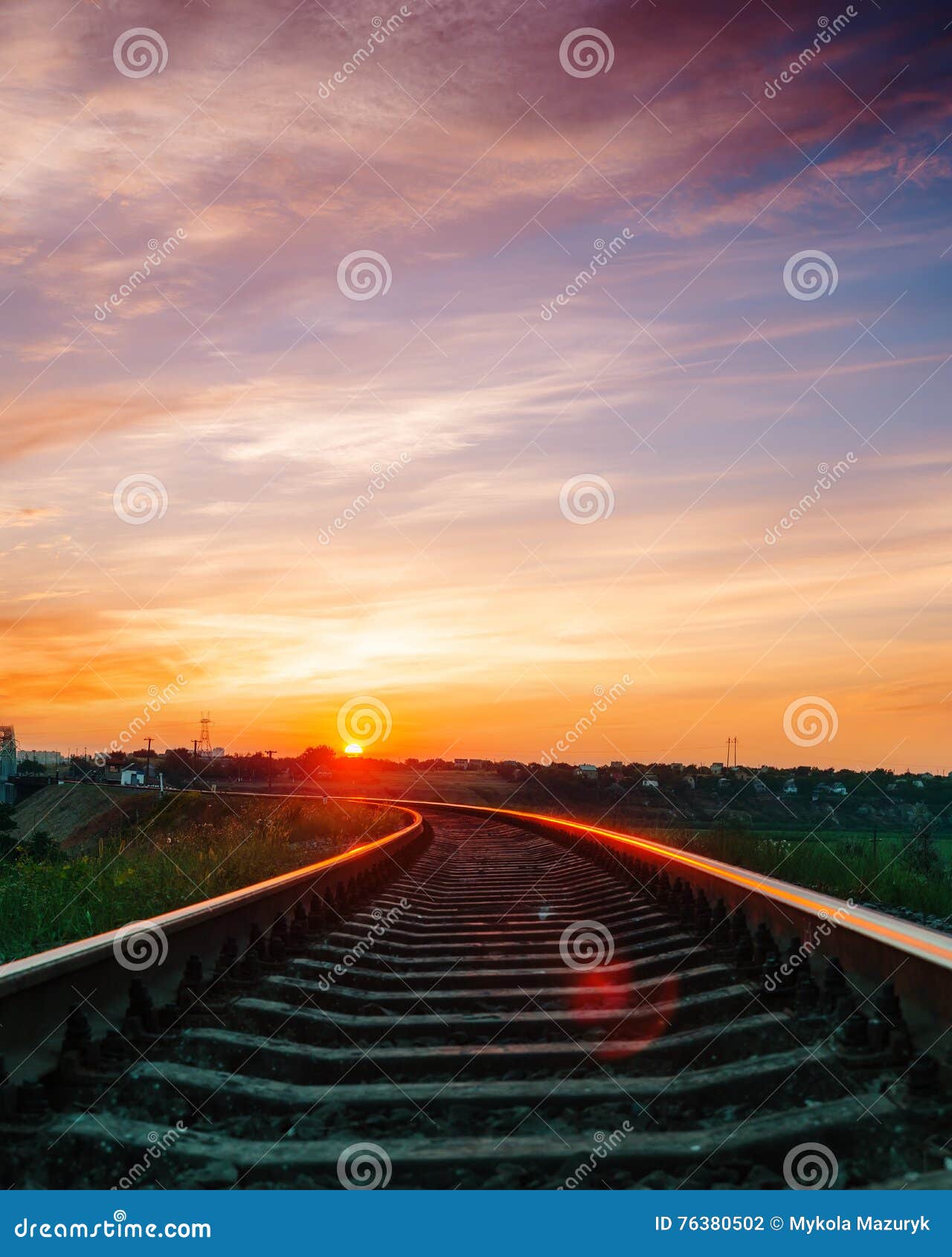 Sunset Over Railroad in Sky with Clouds Stock Photo - Image of nature ...