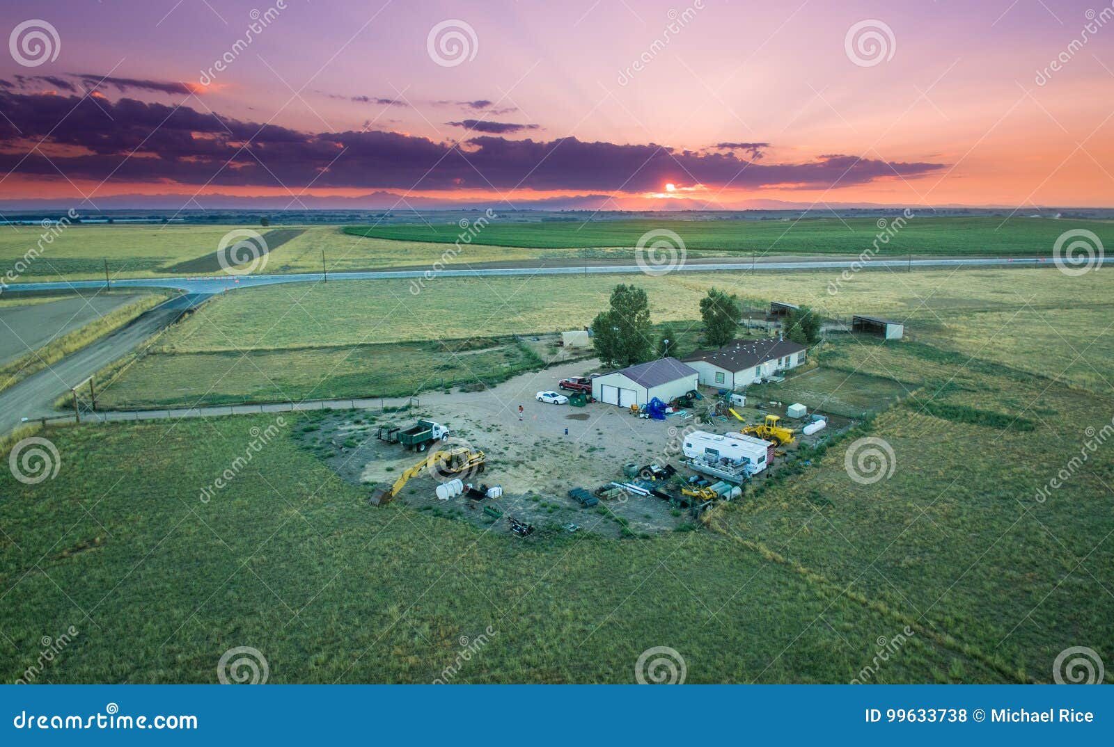 Sunset Over a Ranch editorial stock photo. Image of home - 99633738