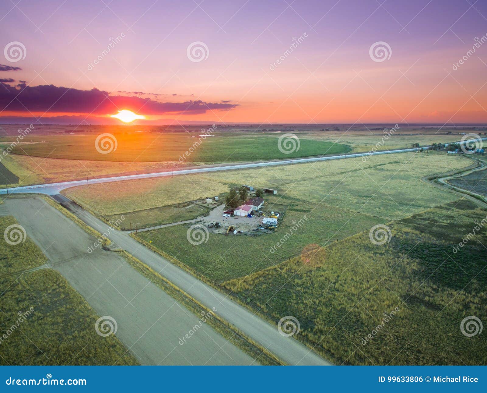 Sunset Over a Ranch stock photo. Image of twilight, house - 99633806