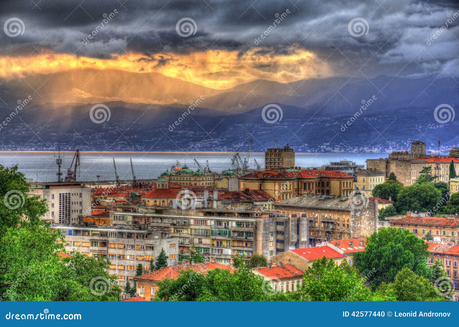 Sunset Over Rijeka City, Croatia Stock Photo - Image of mountains ...