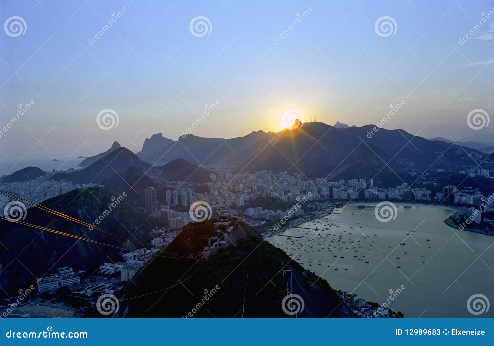 Sunset over Rio de Janeiro stock image. Image of landmark - 12989683