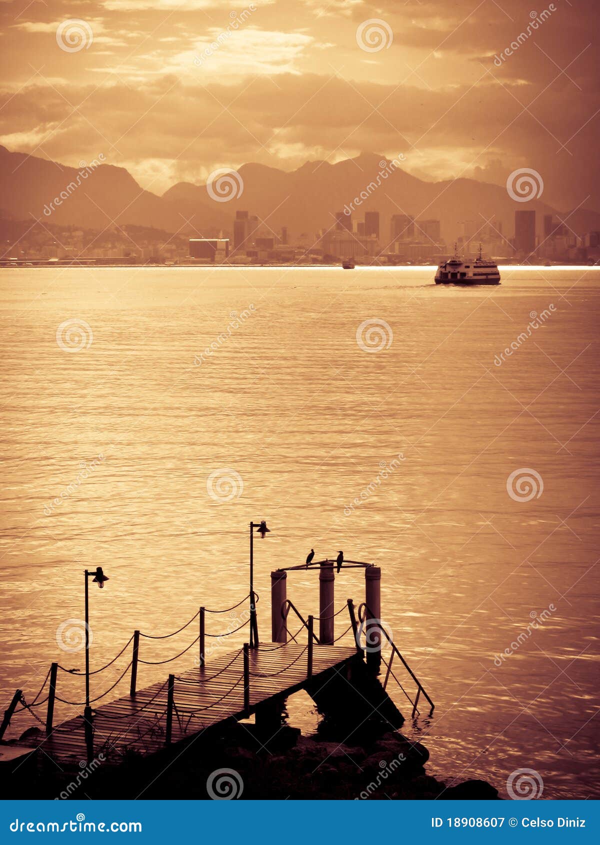 Sunset over Rio de Janeiro stock image. Image of shoreline - 18908607