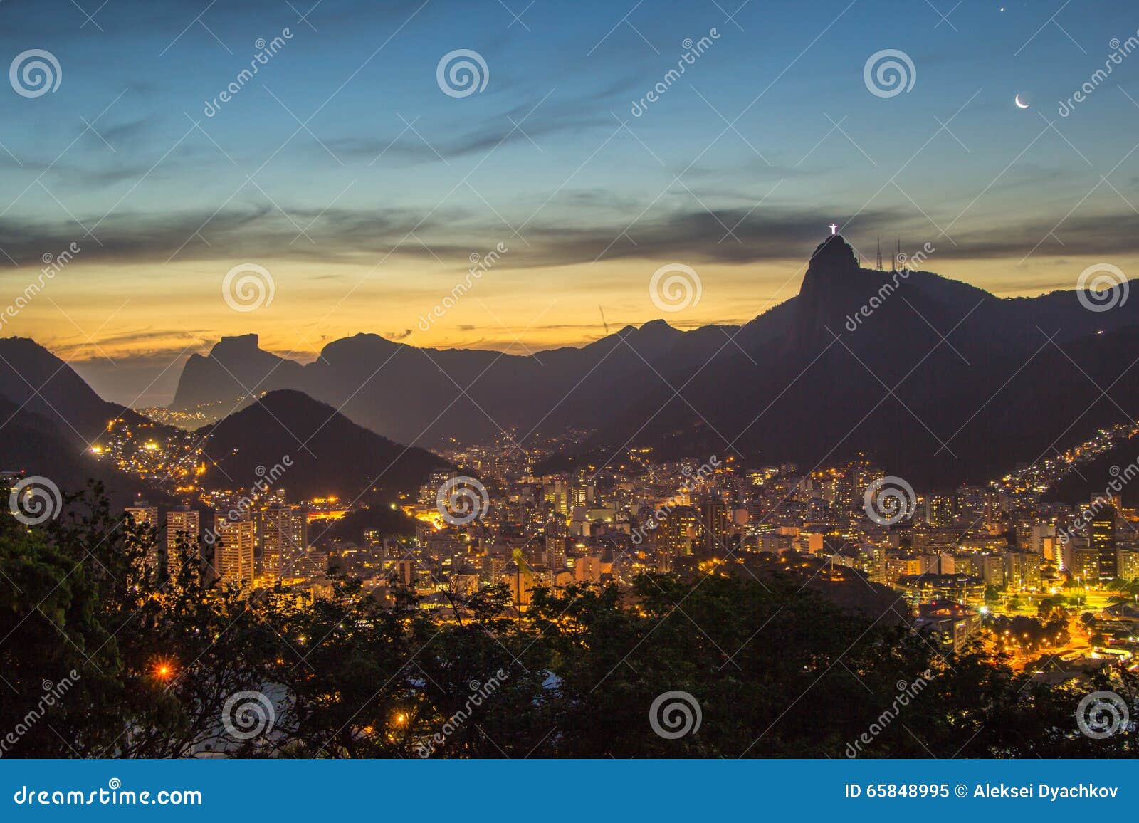 Sunset over Rio de Janeiro stock image. Image of stars - 65848995