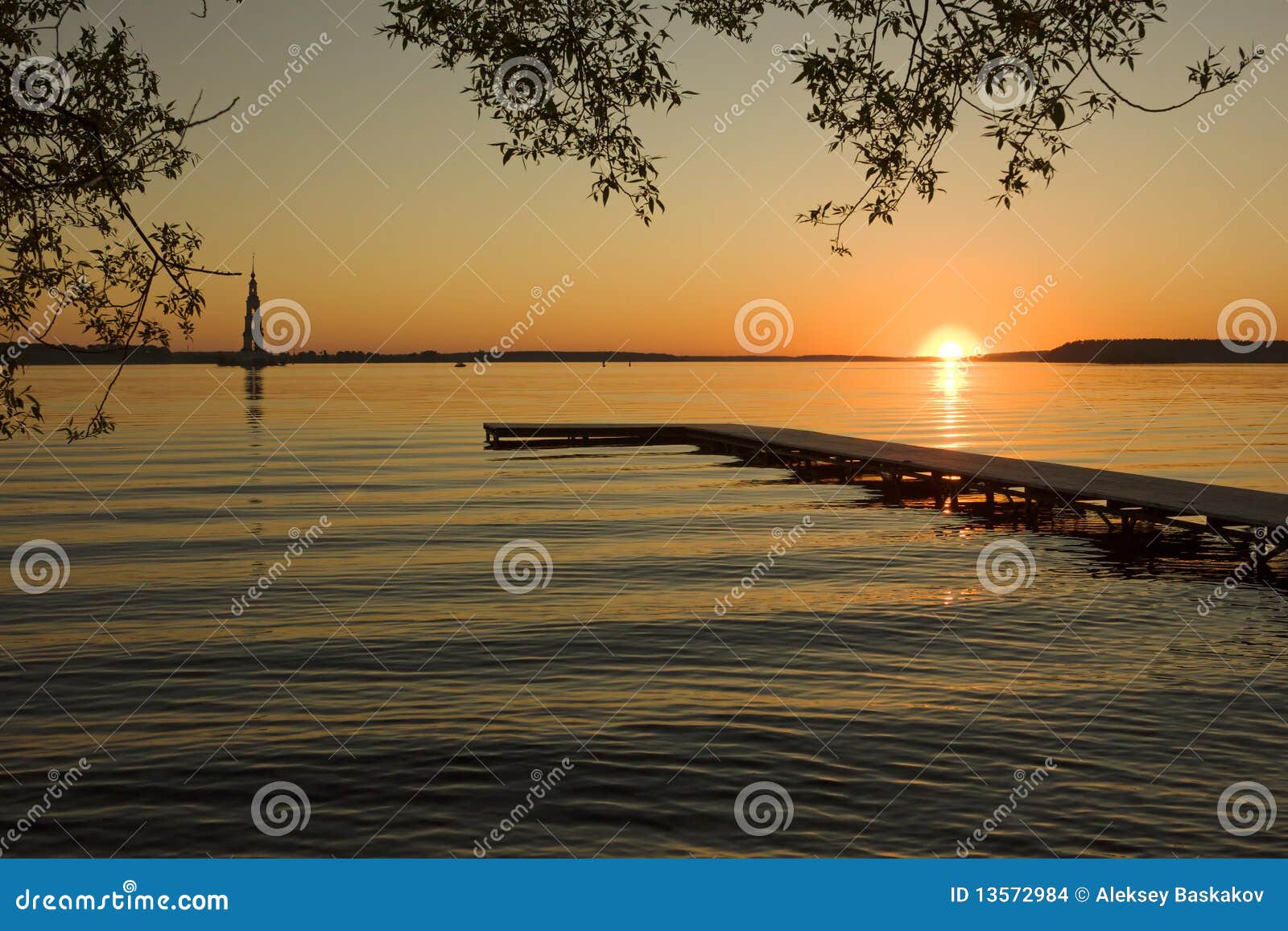 Sunset over river stock photo. Image of pier, river, silhouette - 13572984