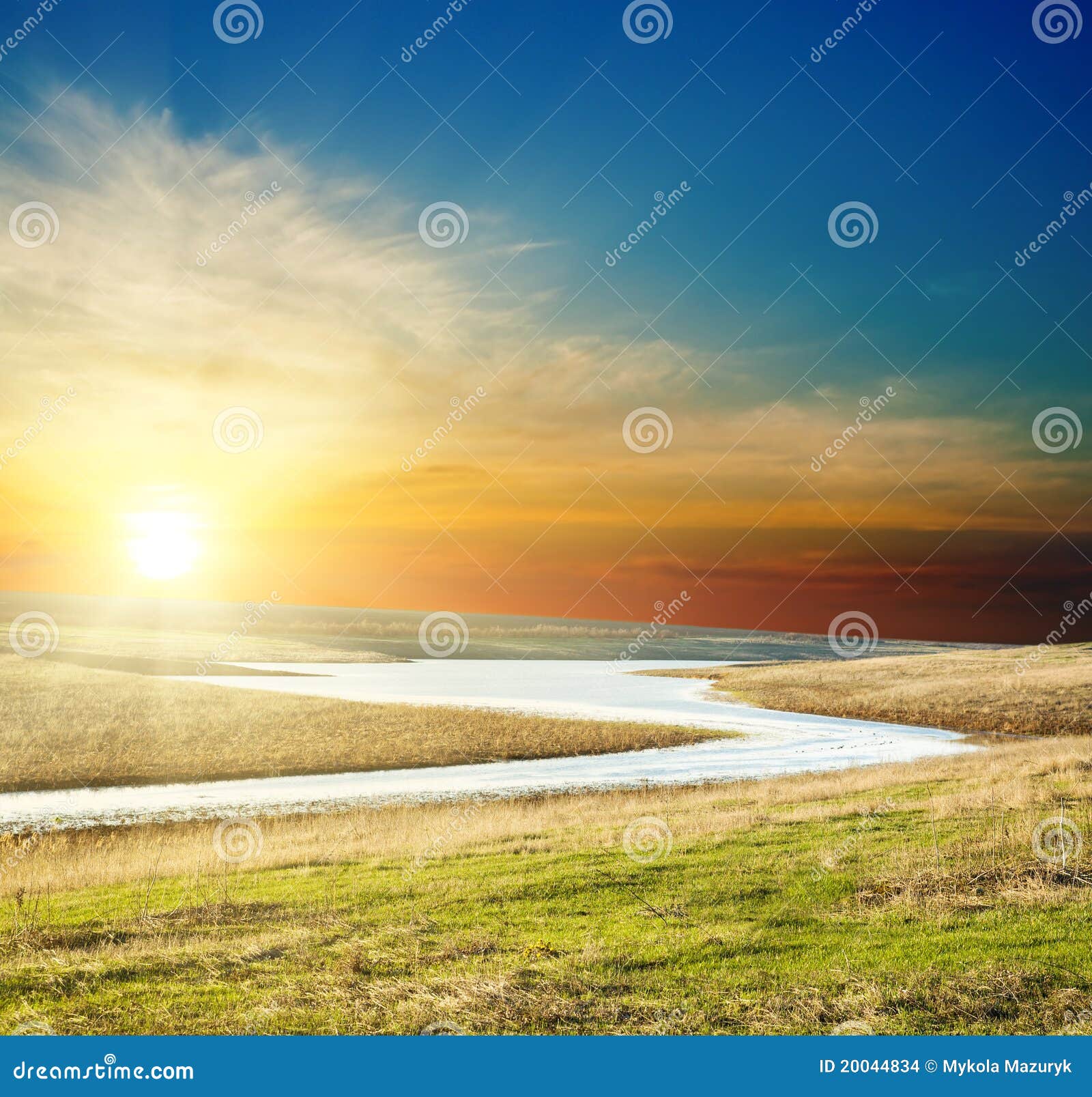 Sunset over river stock photo. Image of scenic, solar - 20044834