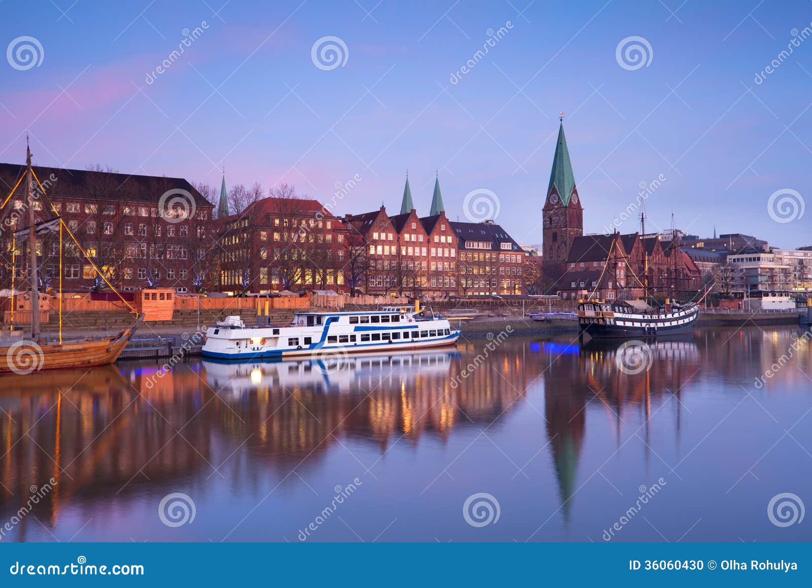 Sunset Over River in Bremen City Stock Photo - Image of germany ...