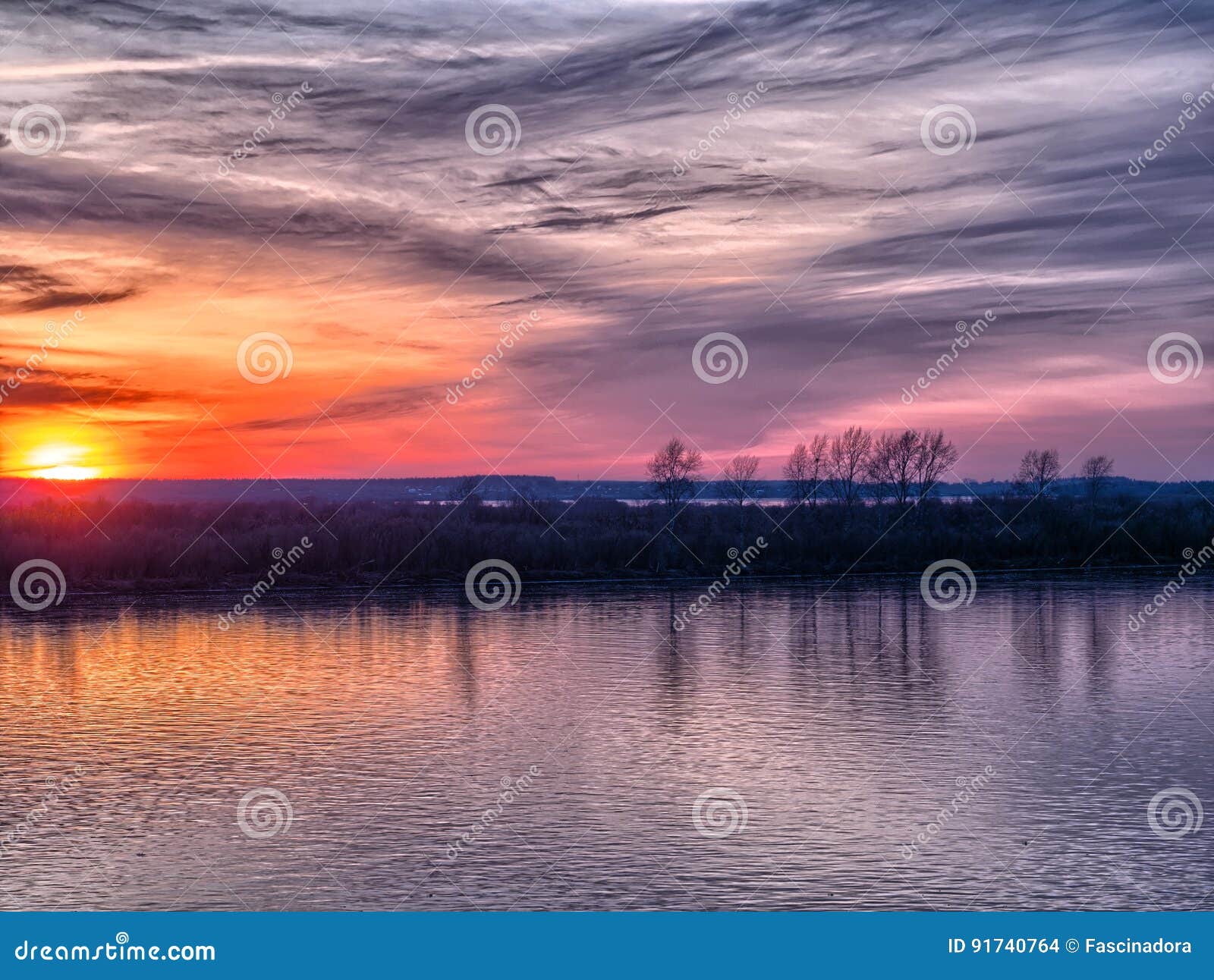 Sunset over the river stock photo. Image of cloud, dusk - 91740764