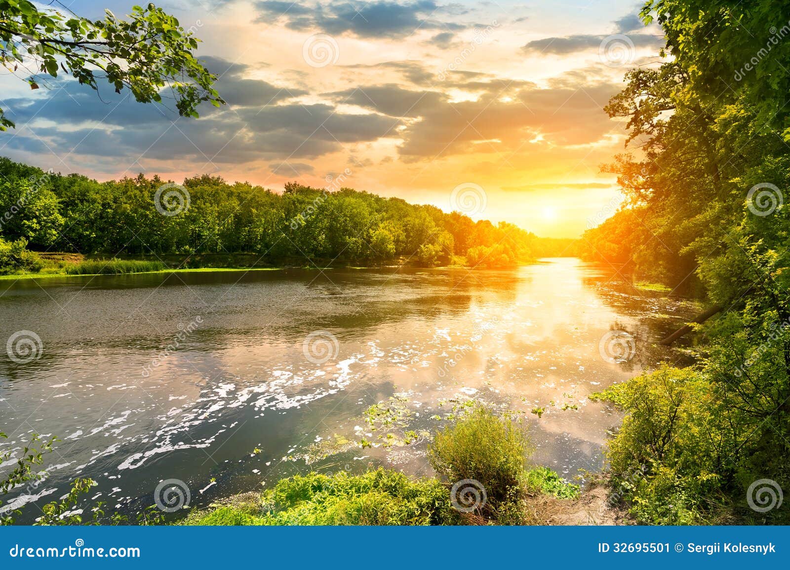 Sunset Over the River in the Forest Stock Image - Image of beauty ...