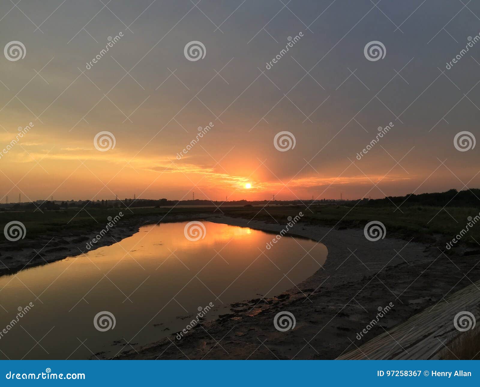 Sunset over river stock image. Image of sunset, river - 97258367