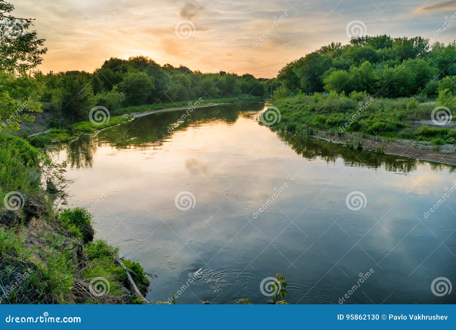 Sunset over river stock photo. Image of scenic, river - 95862130