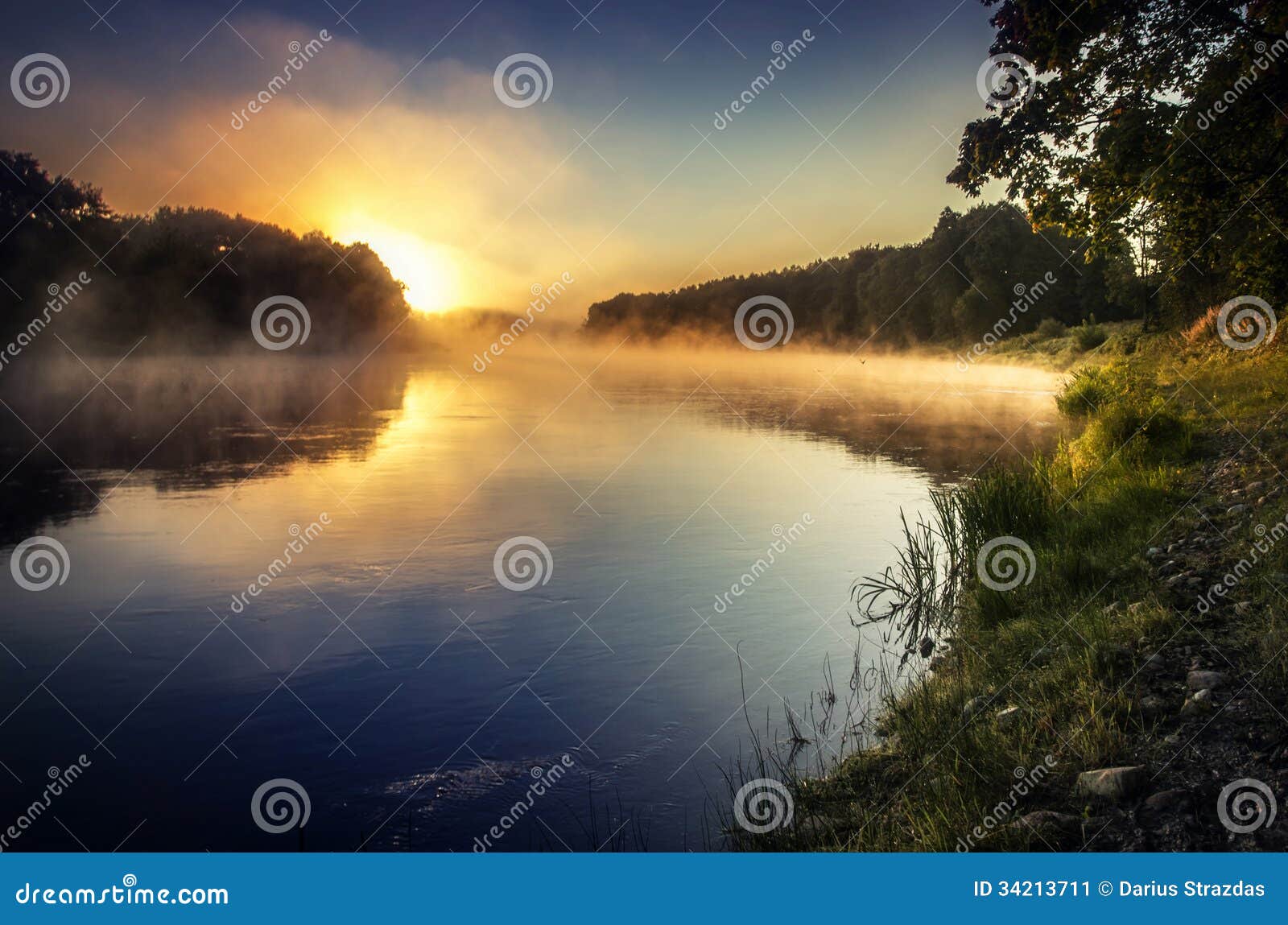 Sunset over river Neris stock image. Image of countryside - 34213711