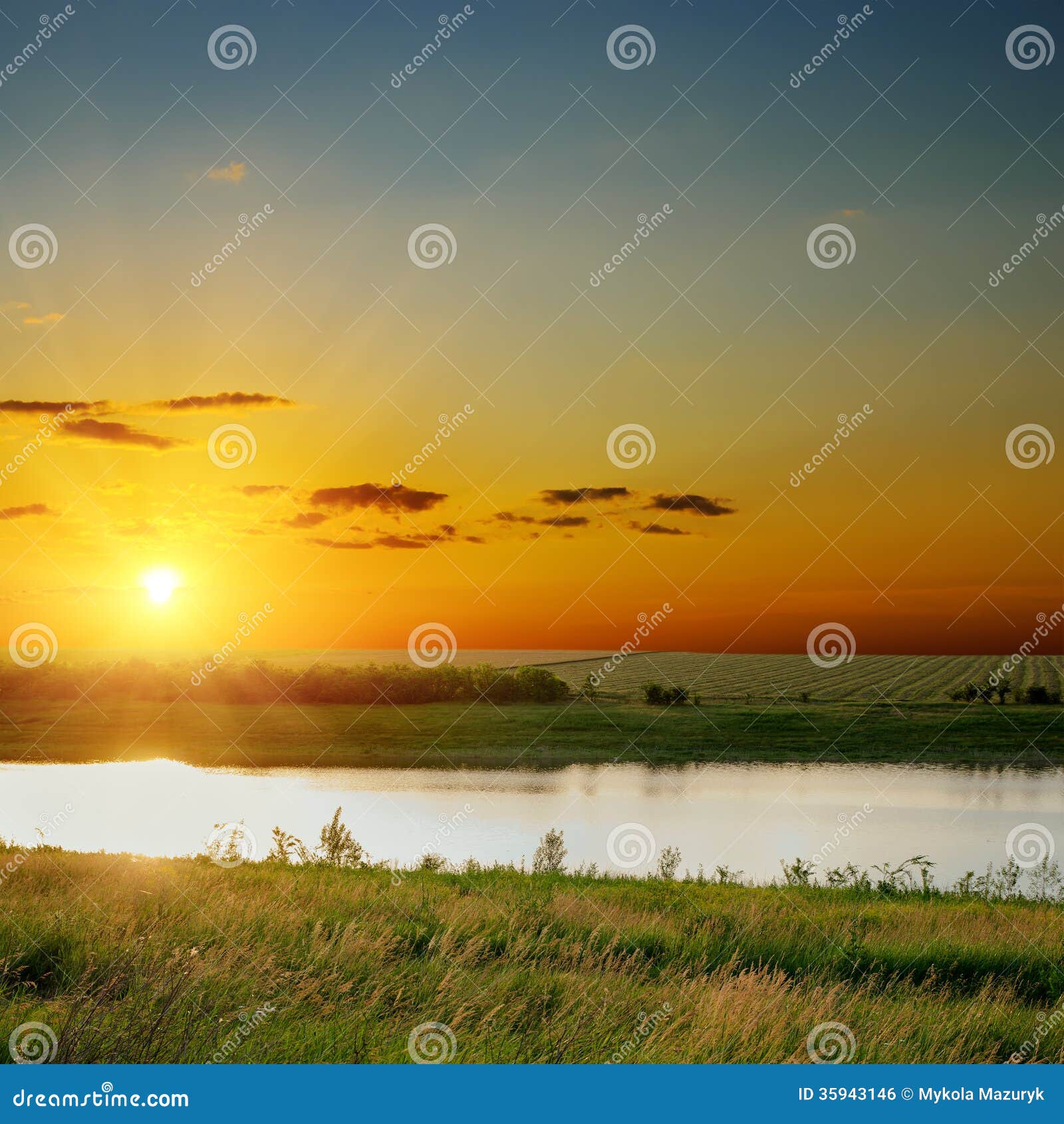 Sunset over river stock photo. Image of land, morning - 35943146