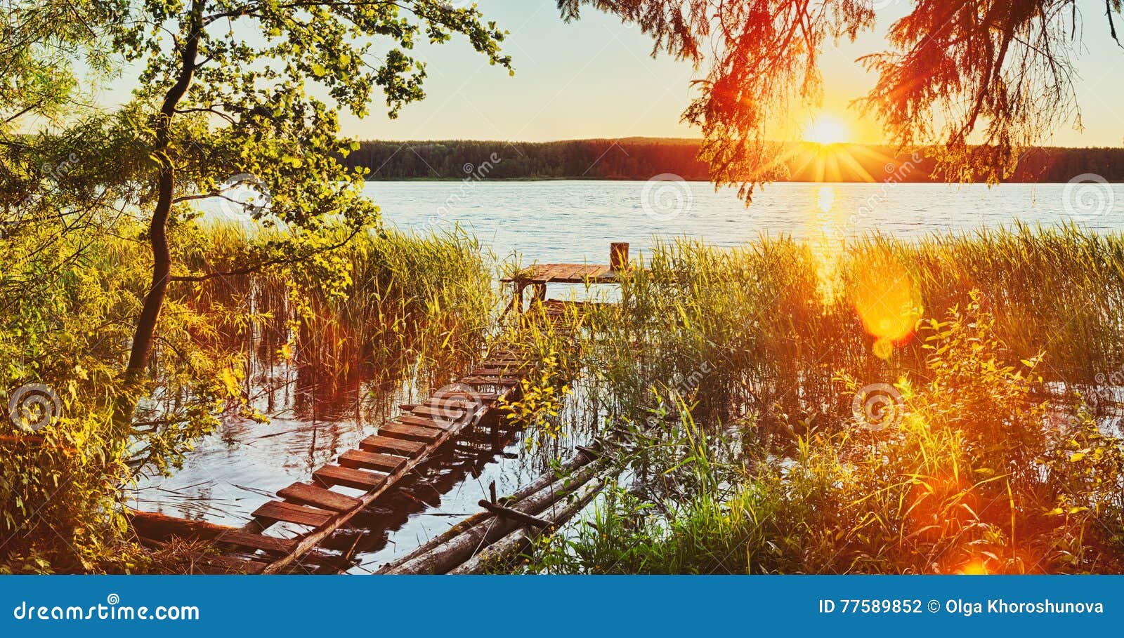 Sunset Over the River. Panorama Stock Photo - Image of panorama ...