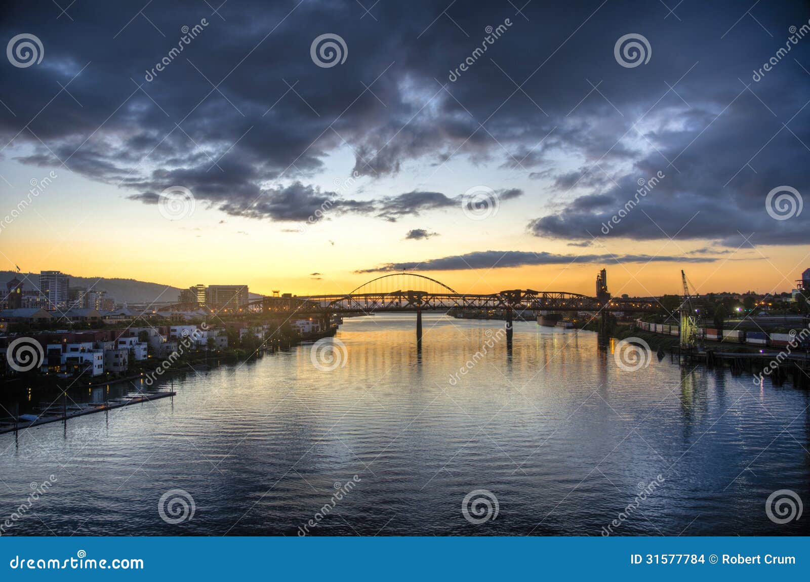 Sunset Over River, Portland, Oregon Stock Photo - Image of sunset ...