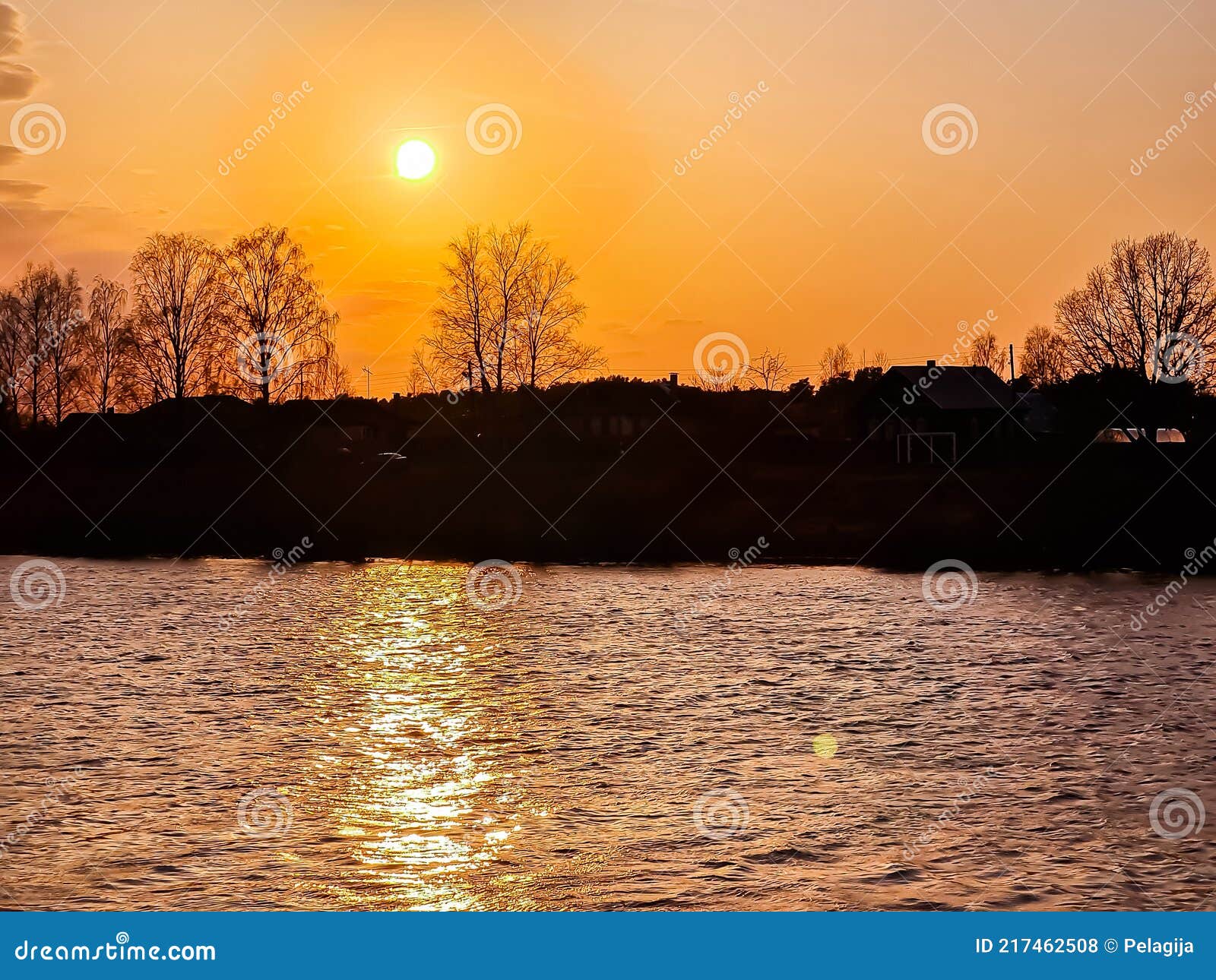 Sunset Over the River. the Sun is Reflected in the Water. Path of ...